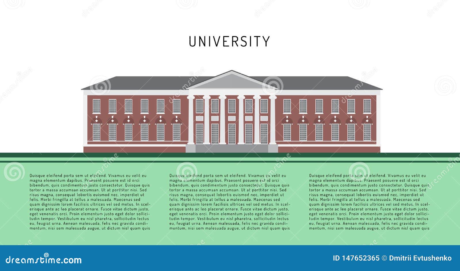 School Building in Flat Style on Green Background University Building ...