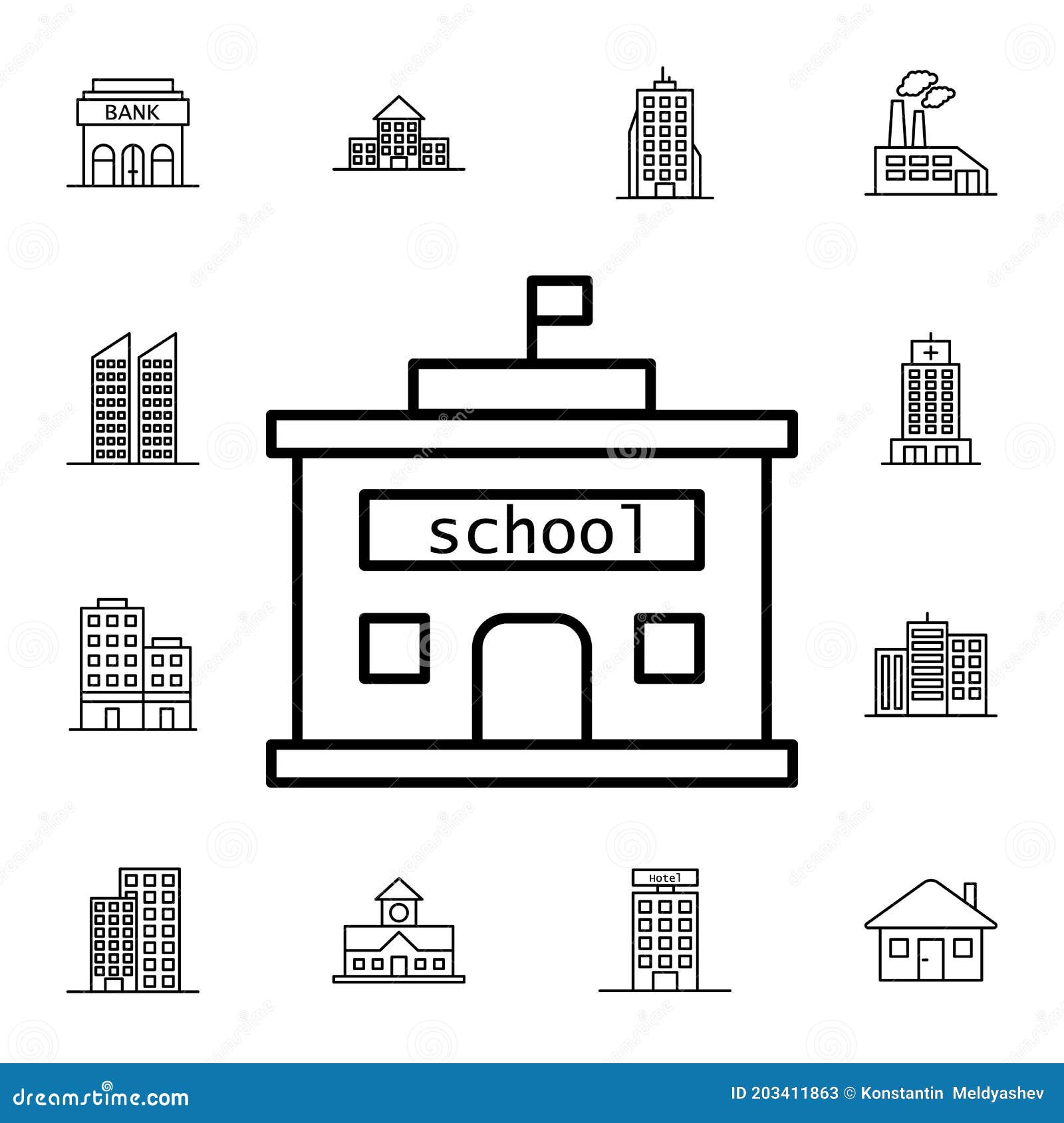 School, Building Flat Vector Icon in Buildings Pack Stock Illustration ...
