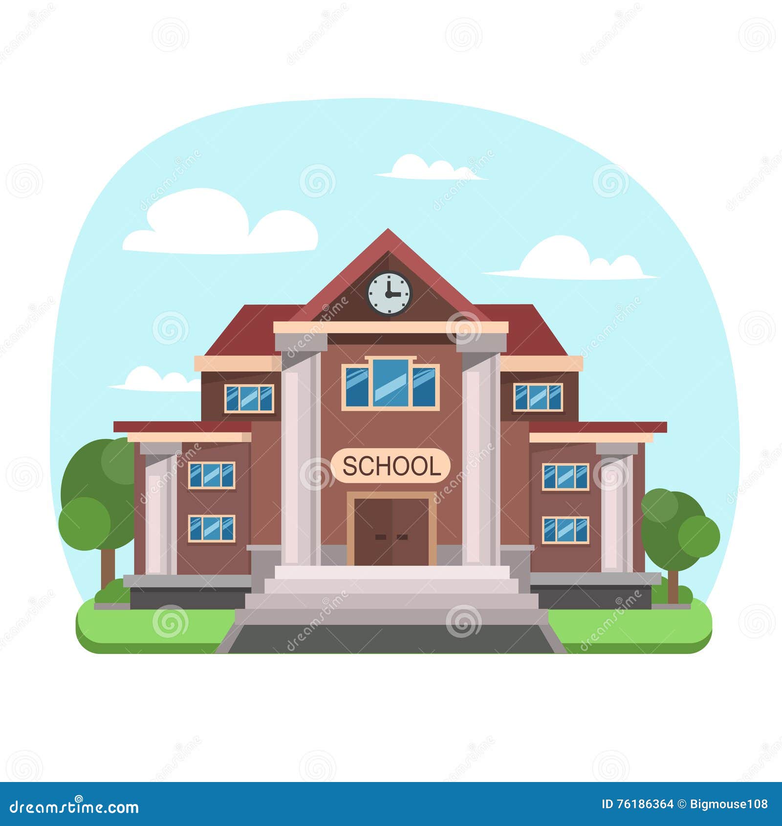 School Building Front View. Vector Stock Vector - Illustration of ...