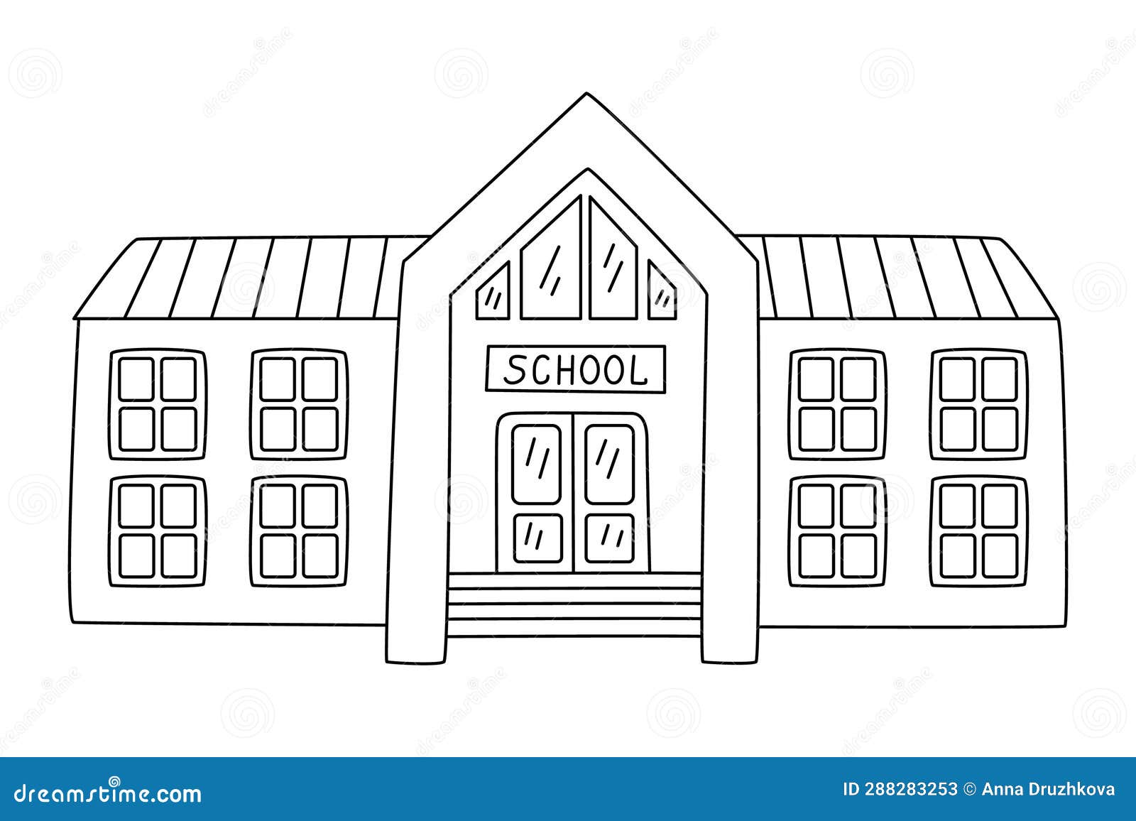 School Building Hand Drawn Doodle Illustration Black Outline. Stock ...