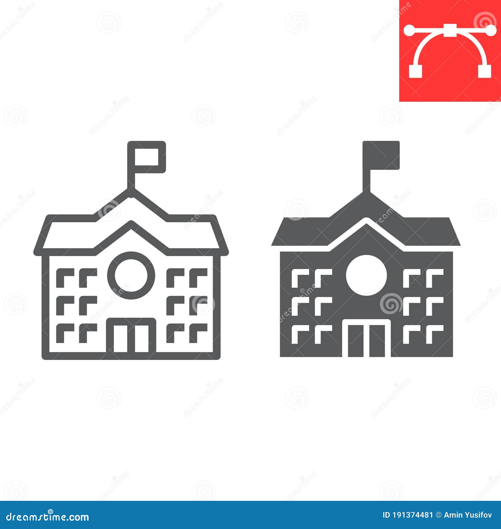 School Building Line and Glyph Icon, School and Education, House Sign ...