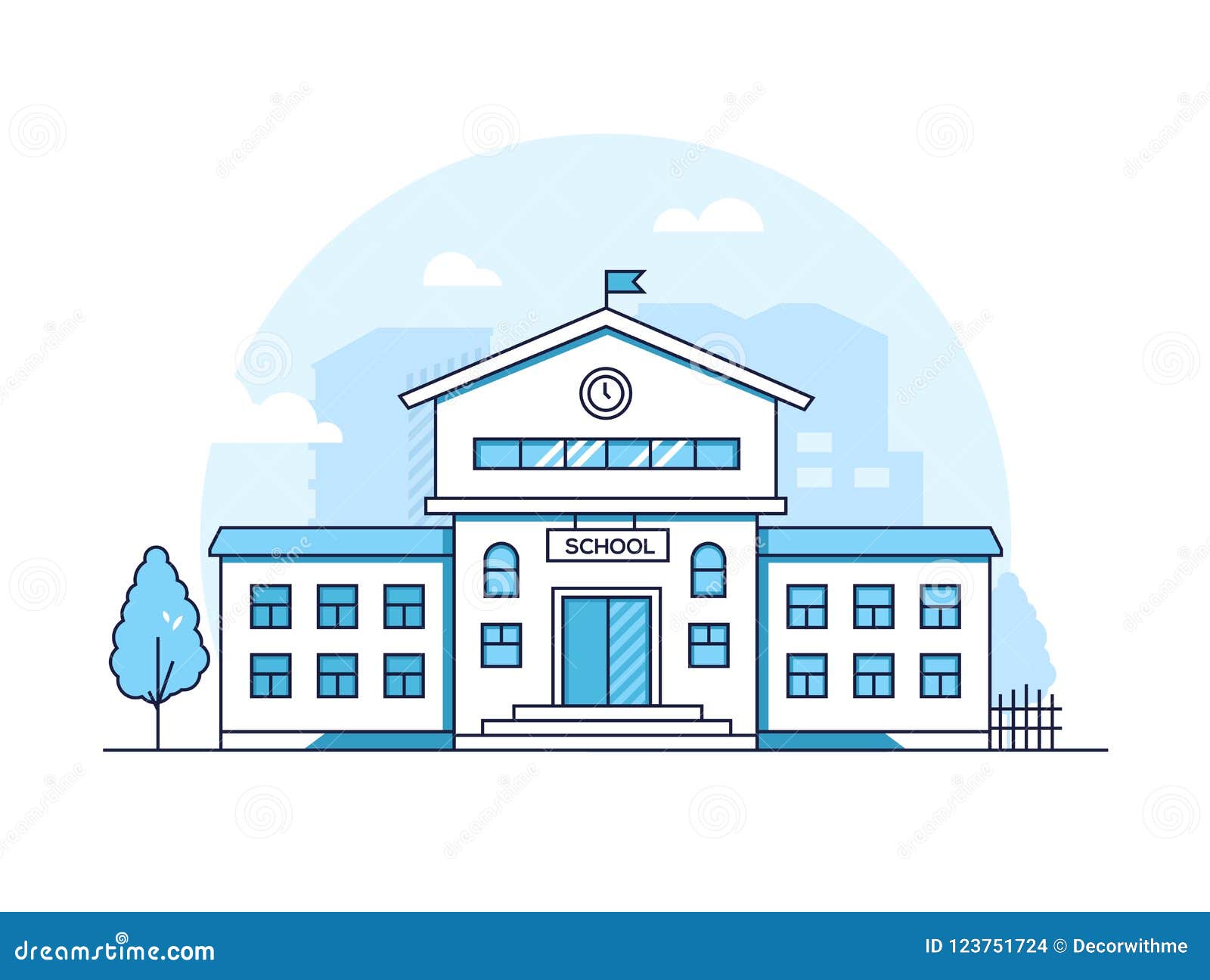 School Building - Modern Thin Line Design Style Vector Illustration ...