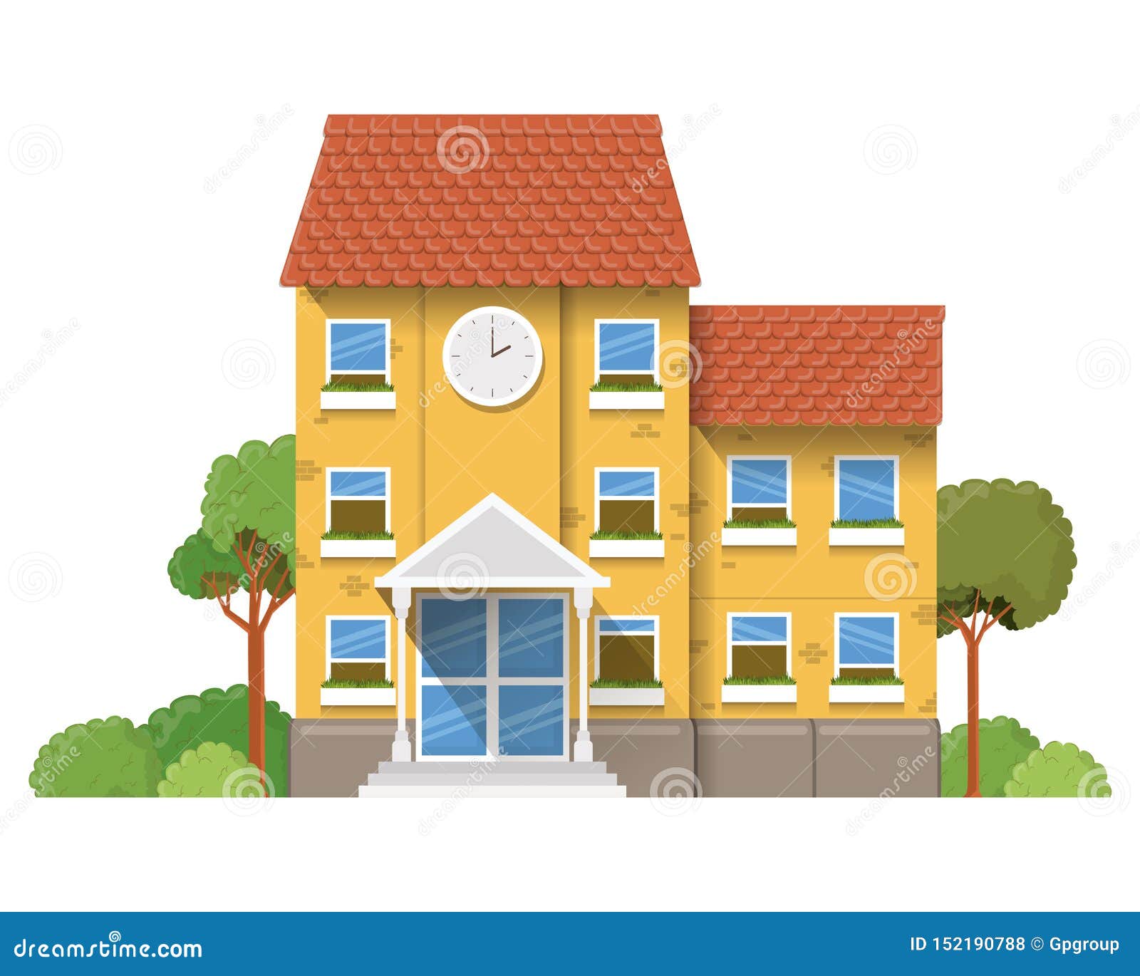School Building of Primary with Landscape Stock Vector - Illustration ...