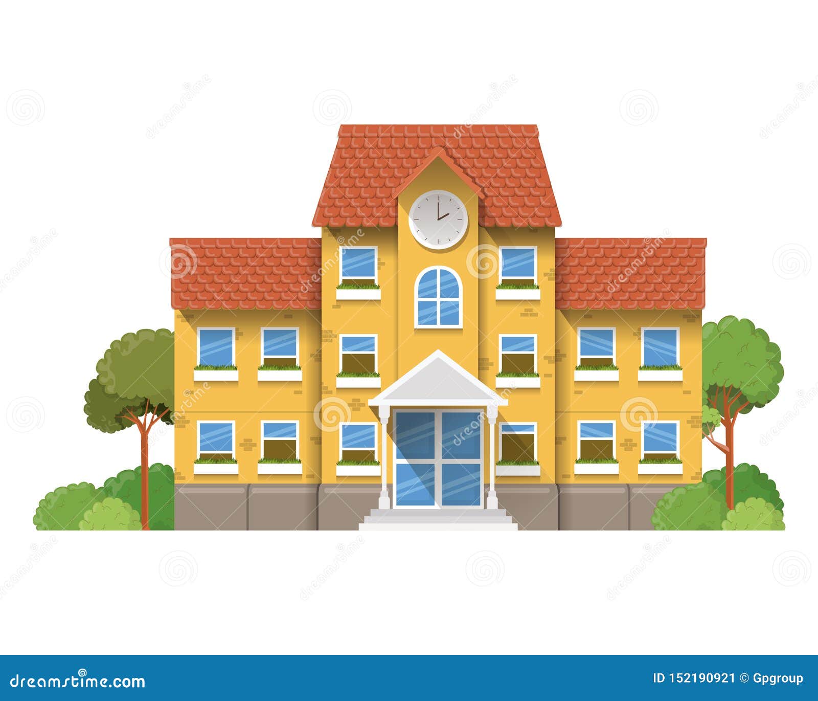 School Building of Primary with Landscape Stock Vector - Illustration ...