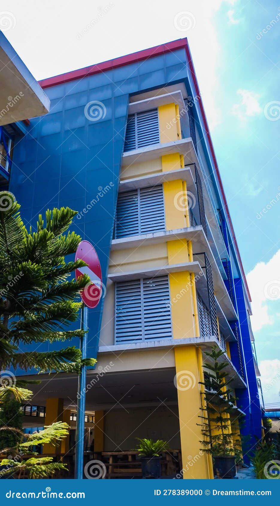 School Building from the Side Stock Photo - Image of educational, blue ...