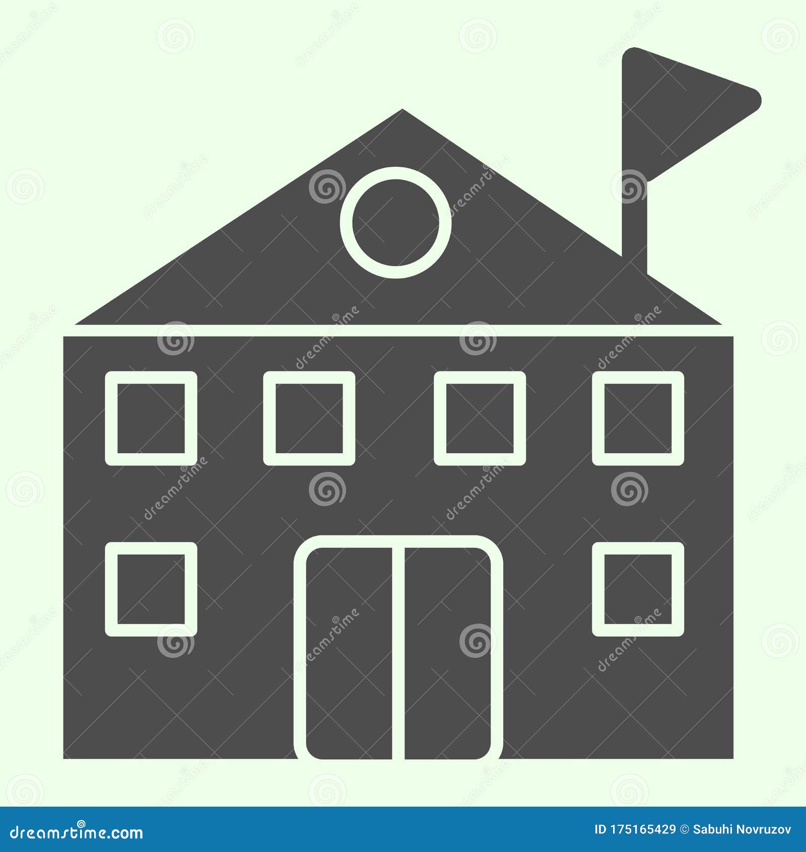 School Building Solid Icon. High Educational Institution with Flag on ...