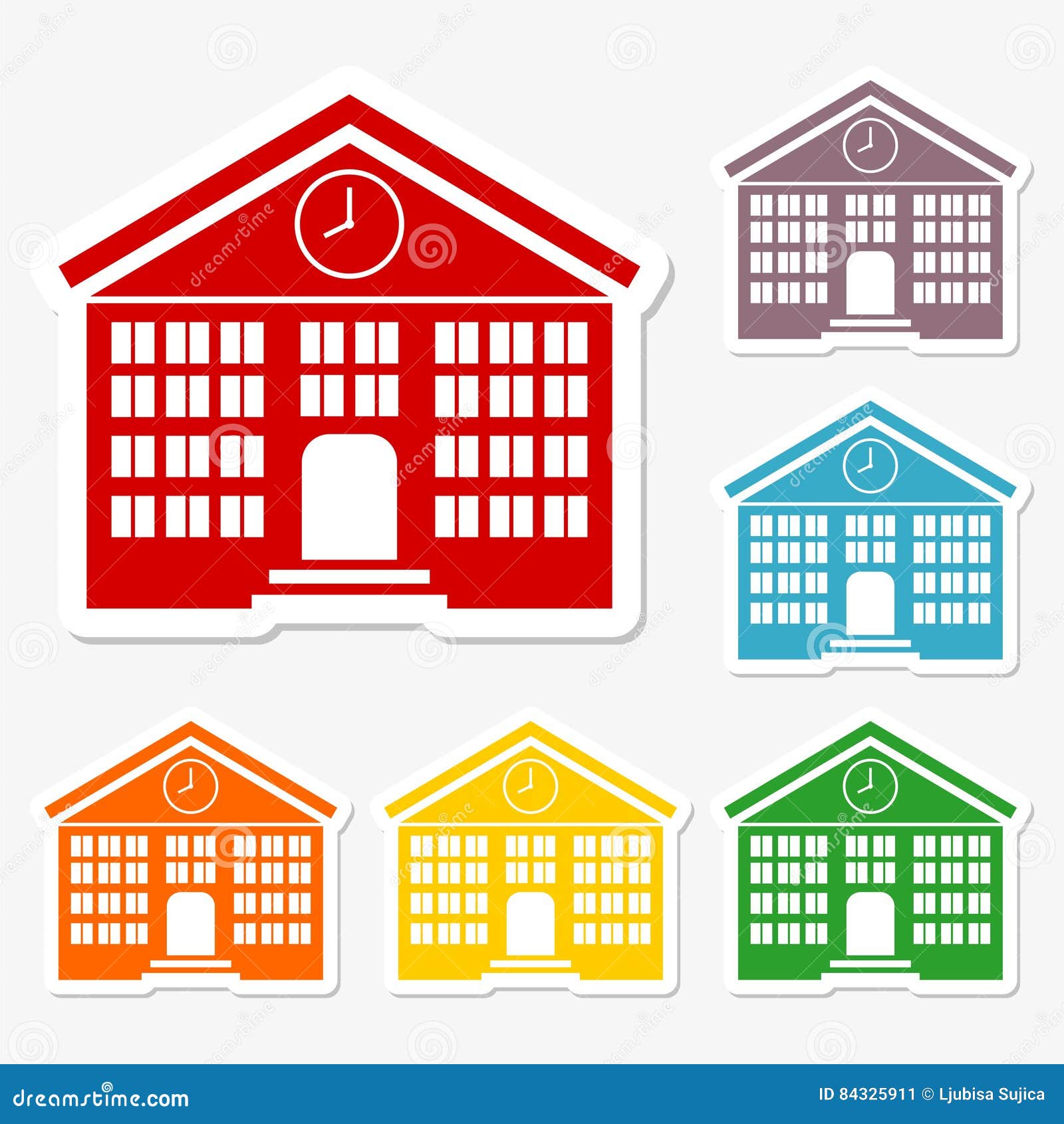 School Building Sticker Icons Set Stock Vector - Illustration of city ...