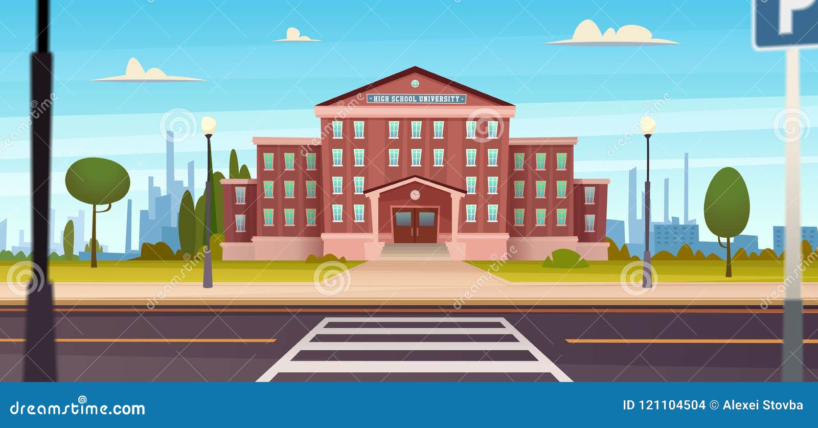 School Building with the Street. University Modern Concept Illustration ...