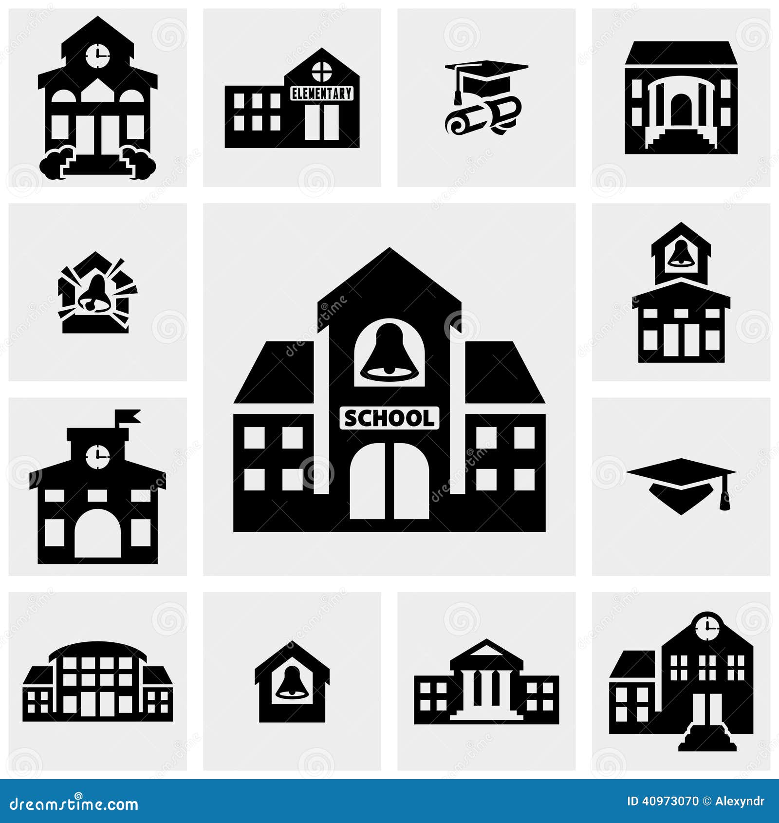 School Building Vector Icons Set on Gray Stock Vector - Illustration of ...