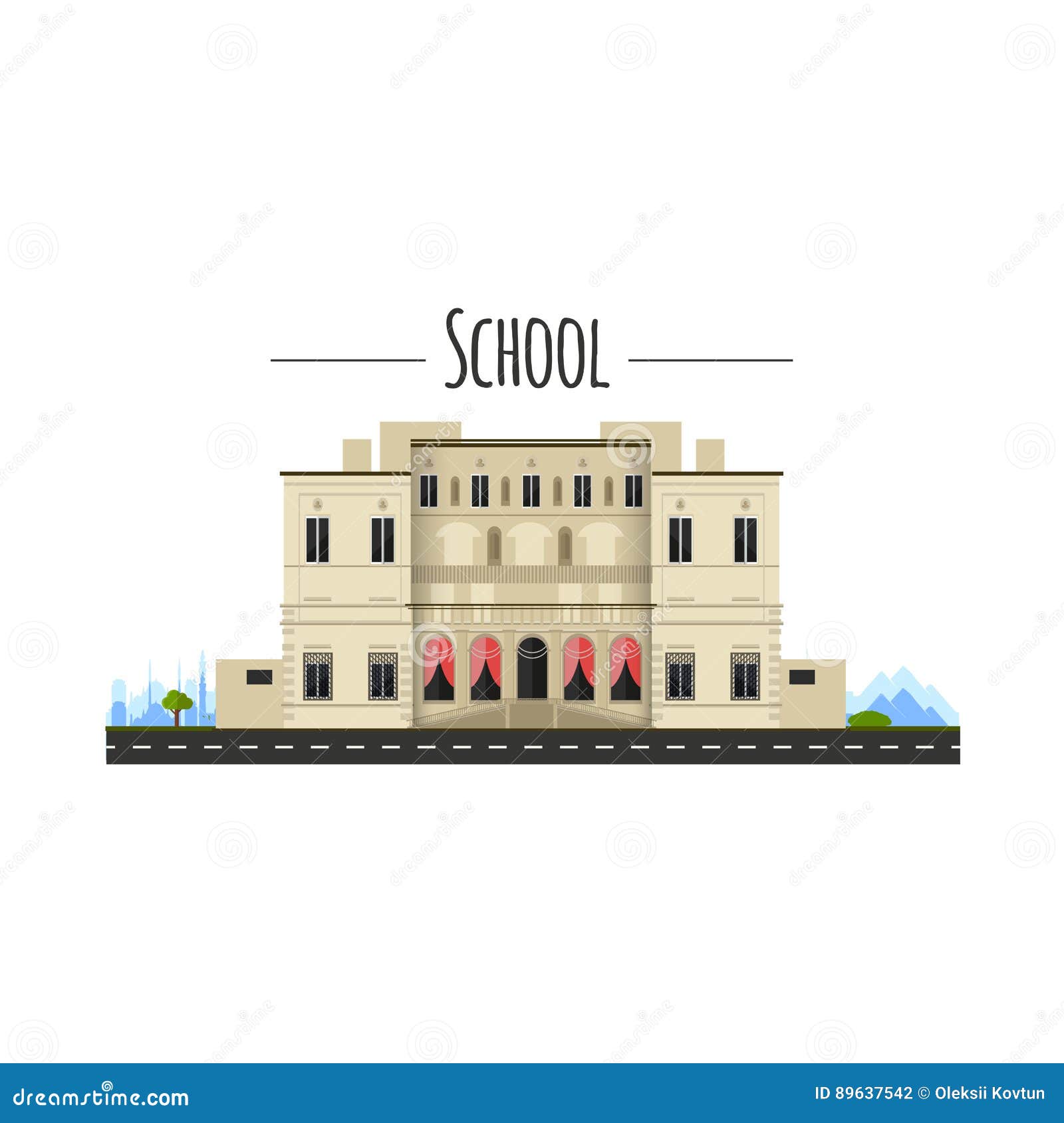 School Building. Vector Illustration. Architecture. Front View of ...