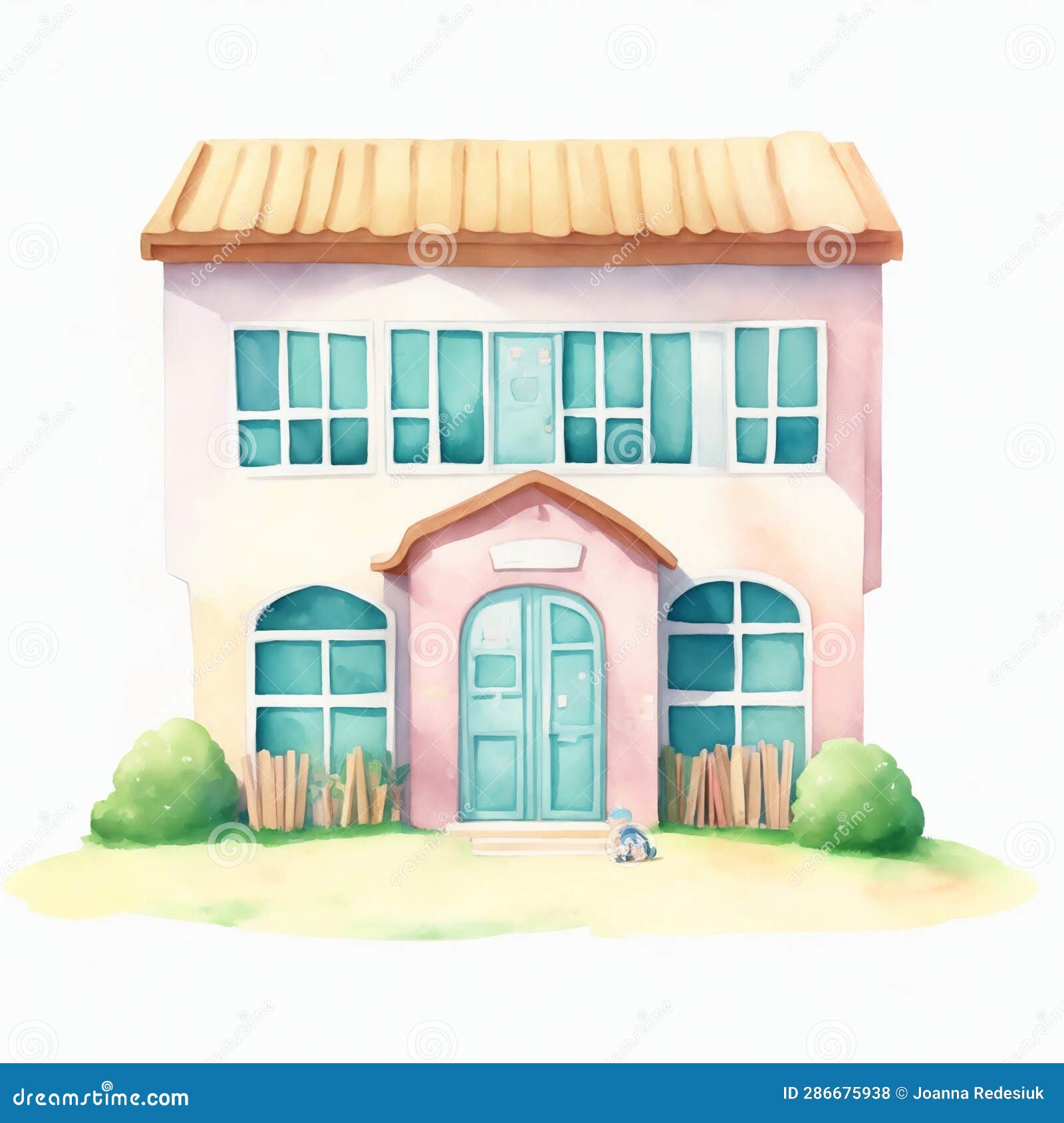 School Building on a White Background Beginning of the School Year ...