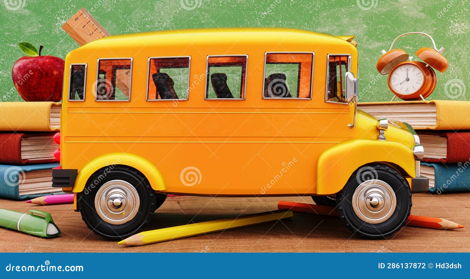 School Bus with School Accessories and Empty Mockup Space. Back To ...