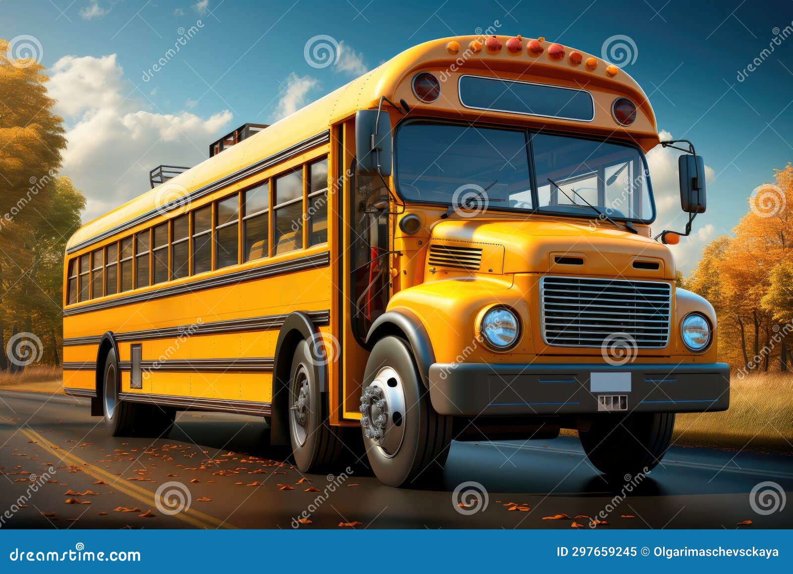 School Bus on Blacktop with Clean Sunny Day Stock Illustration ...