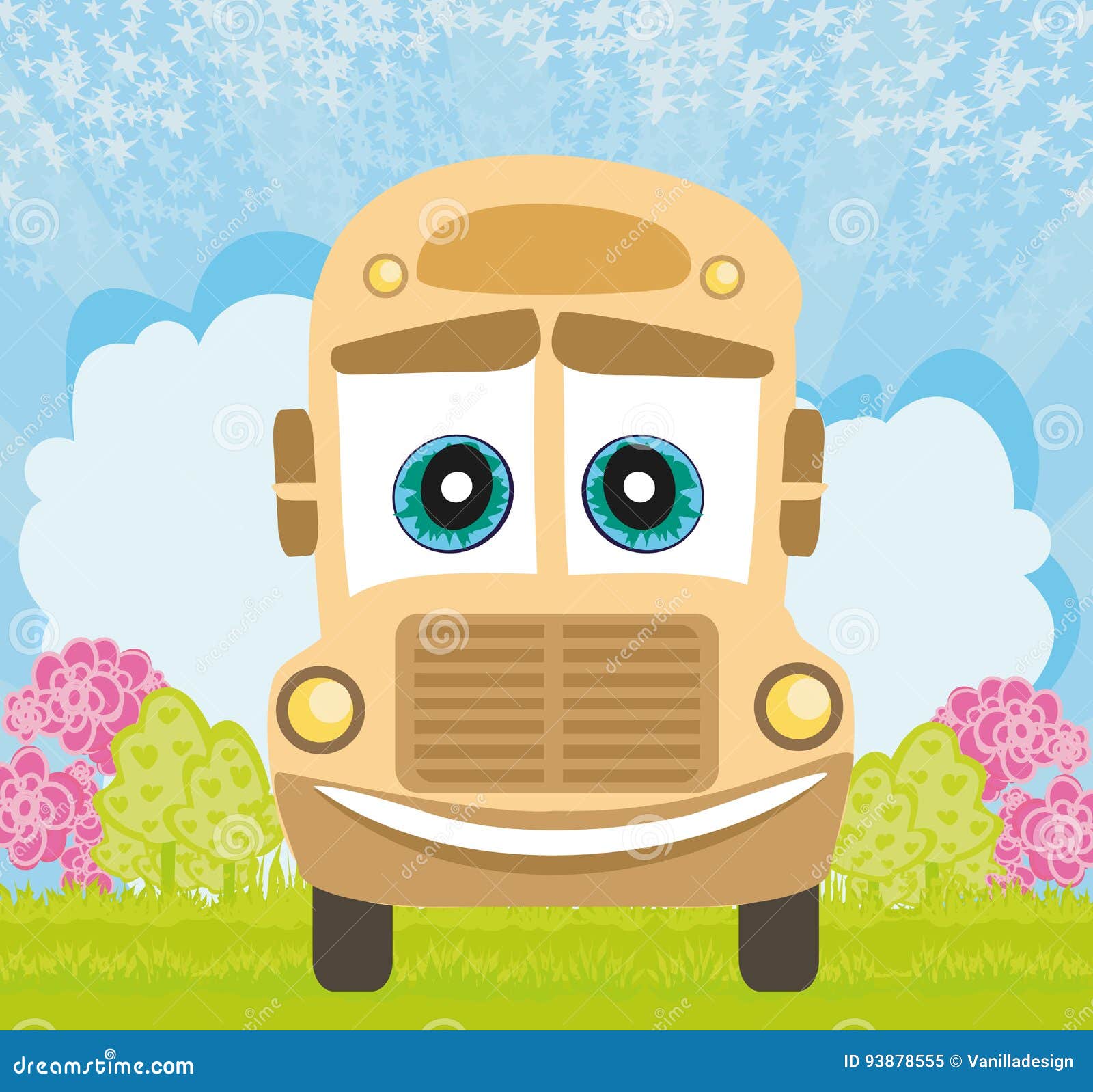 School Bus Cartoon Character Card Stock Vector - Illustration of ...