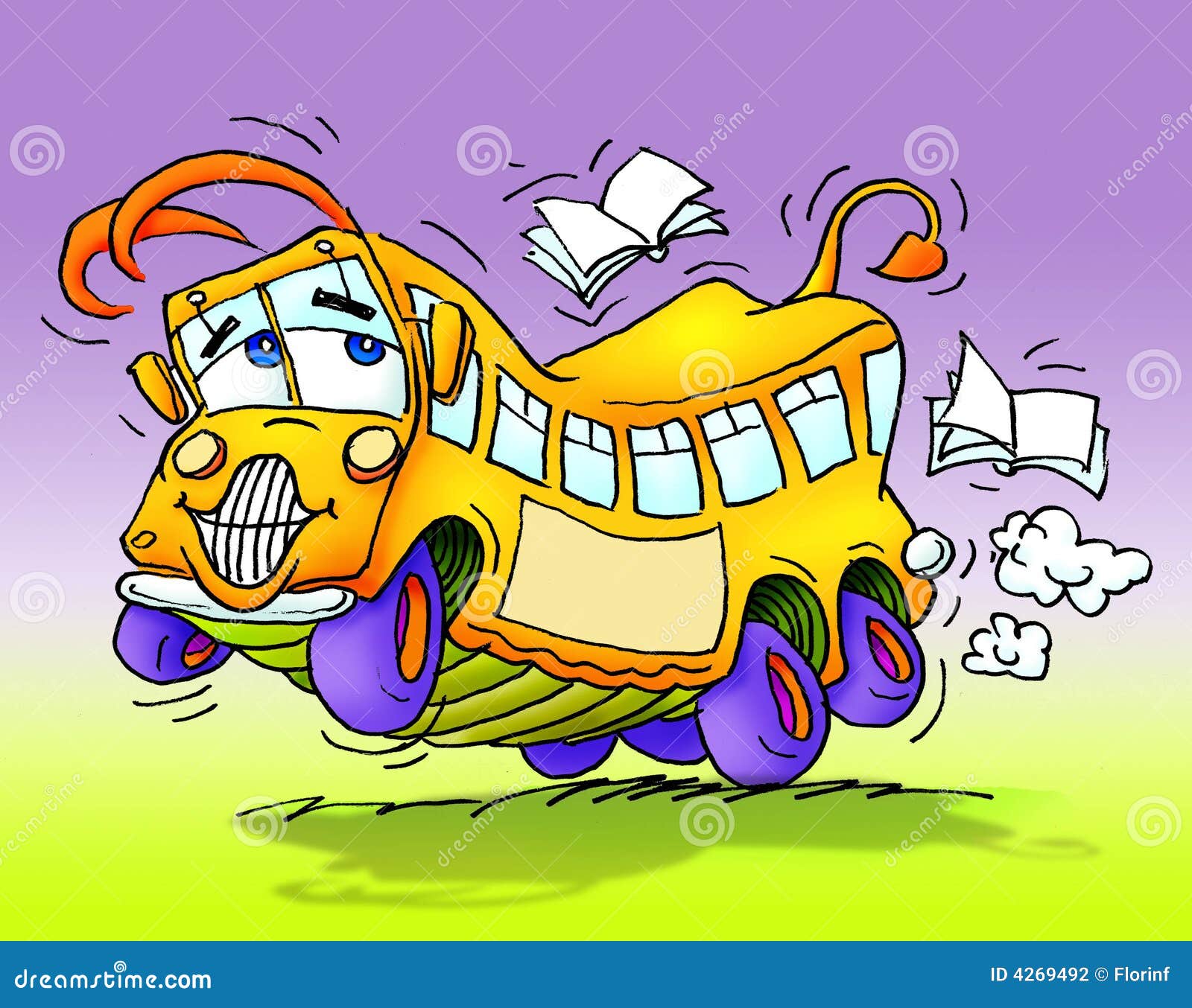 School Bus Dancing Happy, Books Around Stock Illustration ...
