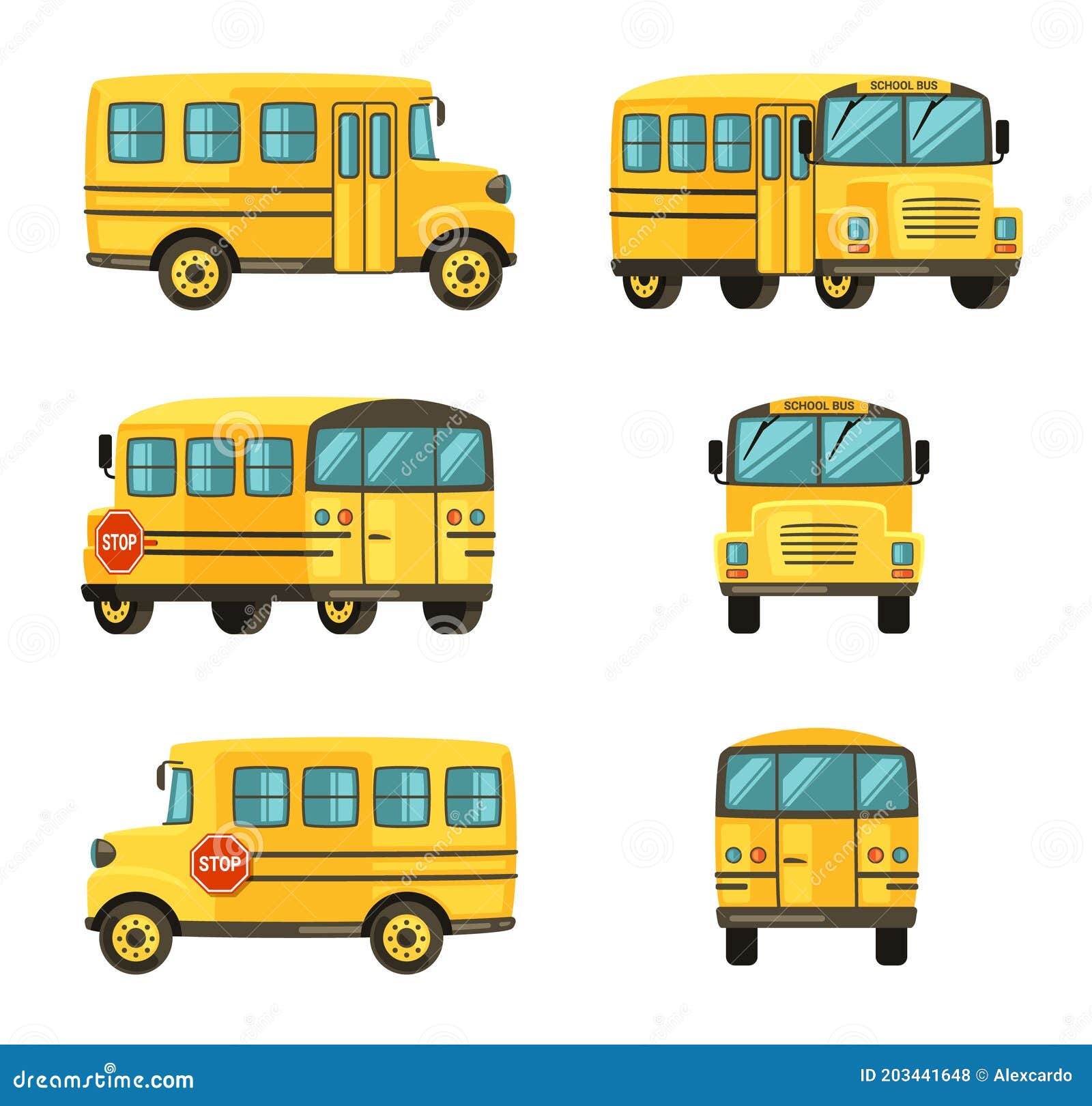 School Bus From Different Angles. Yellow Vehicle For Transporting ...