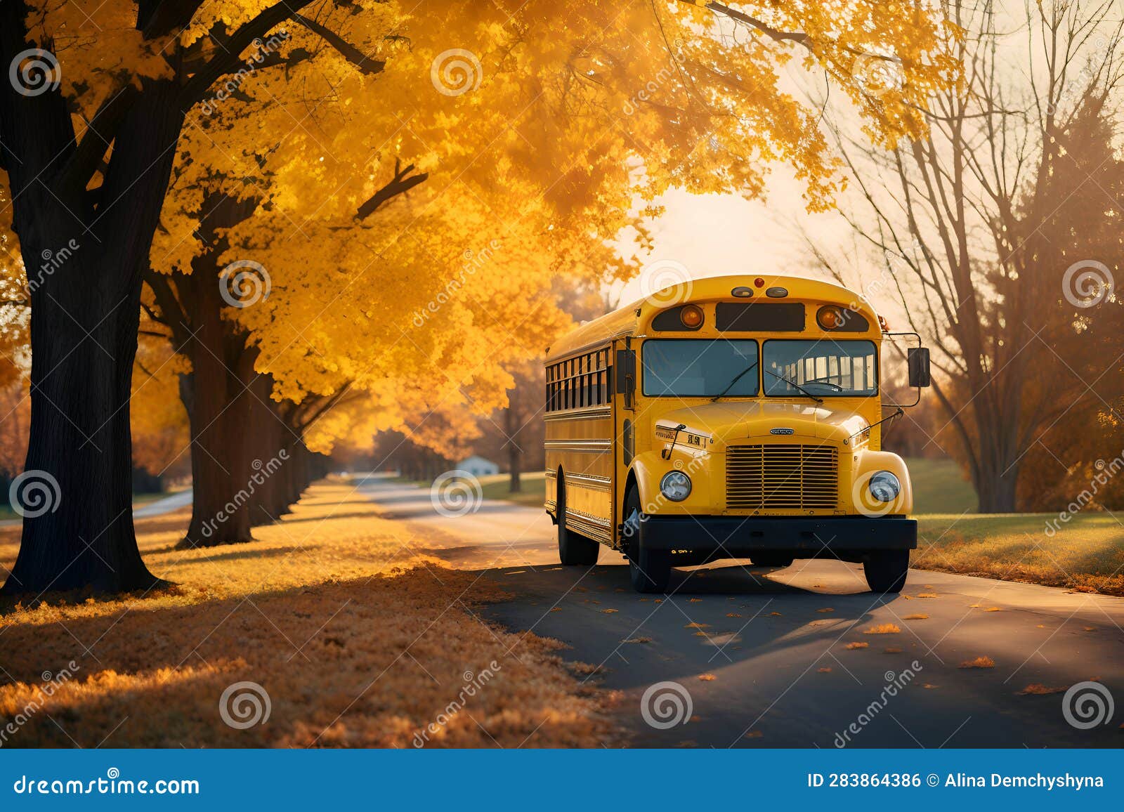 A School Bus is Driving on a Road, Generative AI 1 Stock Illustration ...