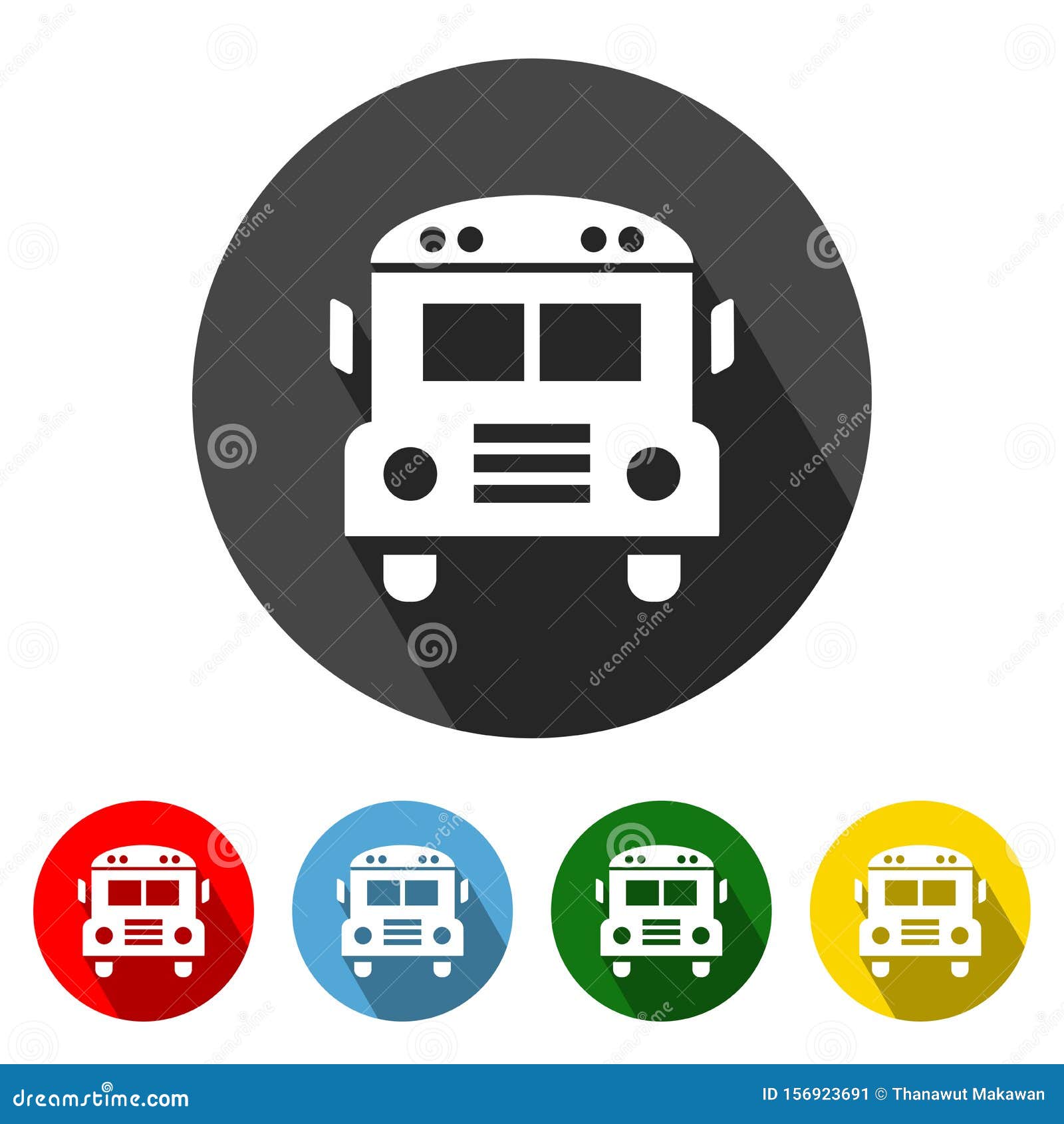 School Bus Flat Icon Long Shadow Stock Vector - Illustration of ...