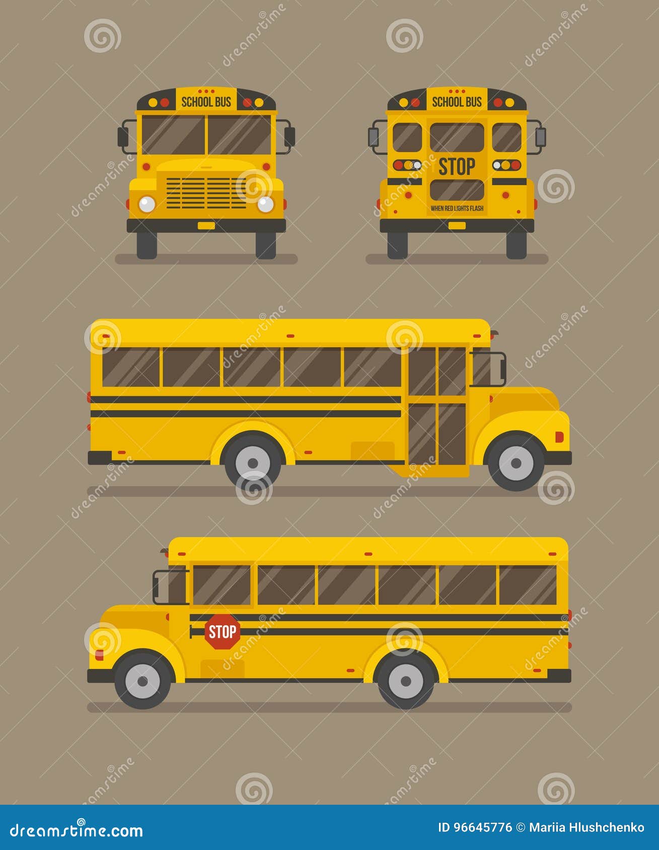 School Bus Flat Illustration Stock Vector - Illustration of vehicle ...