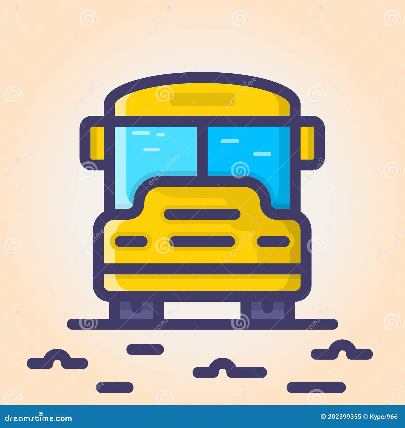 School Bus Front View on Bright Background Stock Vector - Illustration ...