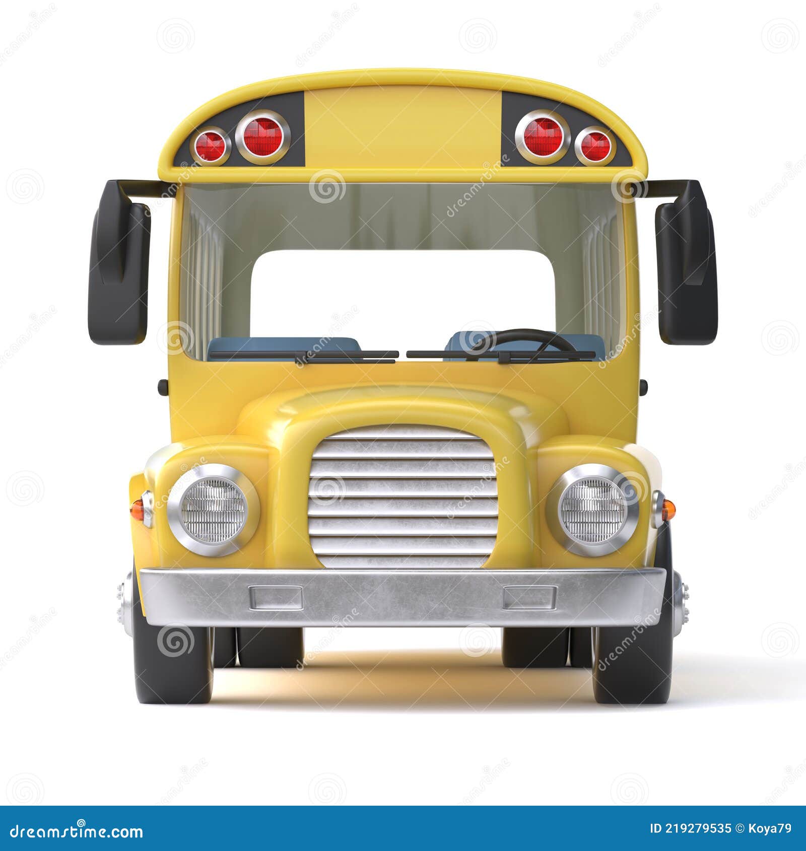 School Bus Front View, on White Background 3d Rendering Stock ...
