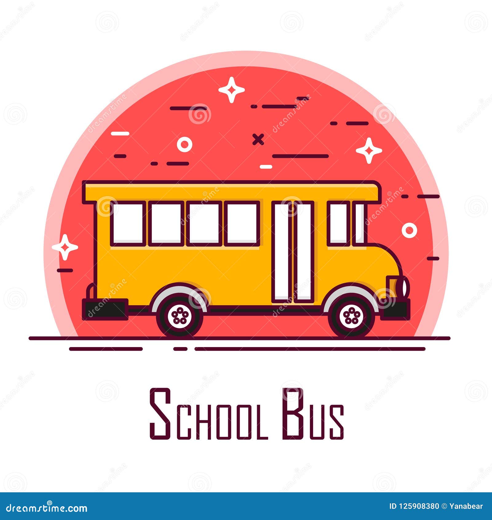 School Bus Icon in Red Circle. Thin Line Flat Design Stock Vector ...
