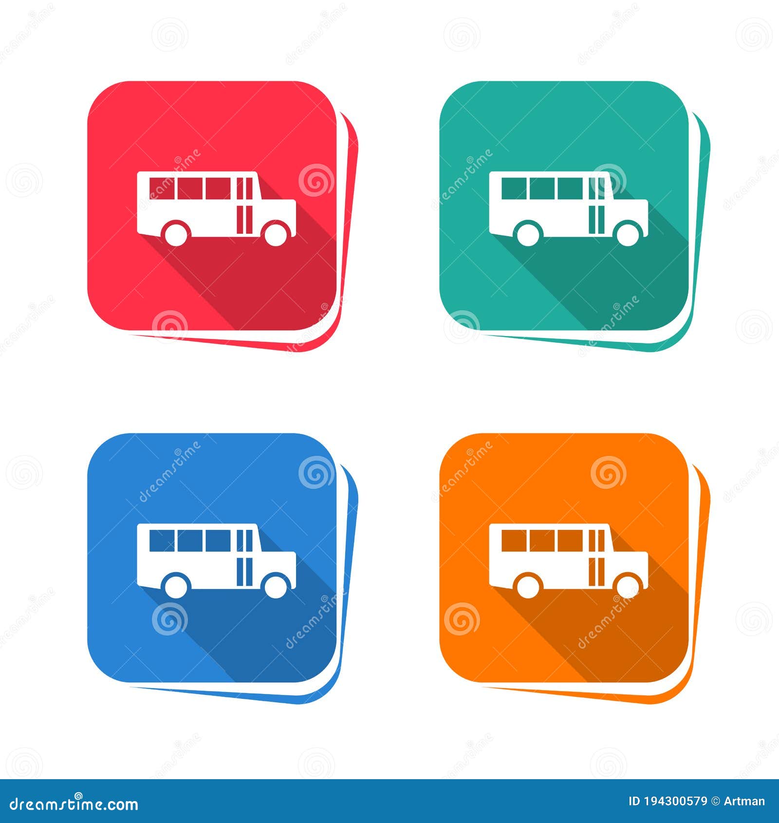 School Bus Icon on Square Button Stock Vector - Illustration of button ...