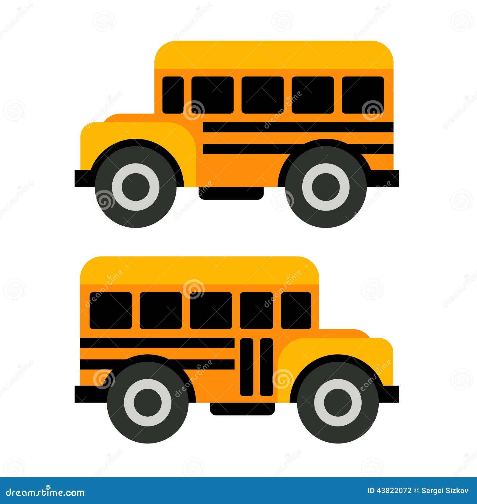 School Bus Icons in Flat Vector Style Stock Vector - Illustration of ...