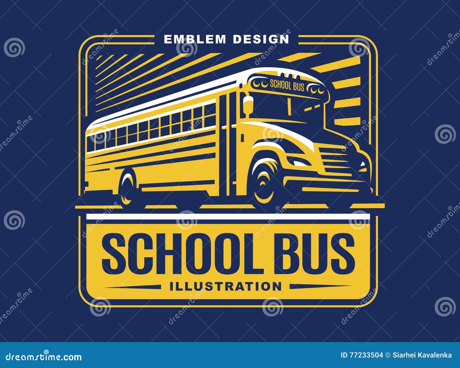 School Bus Illustration on Light Background, Emblem Stock Vector ...