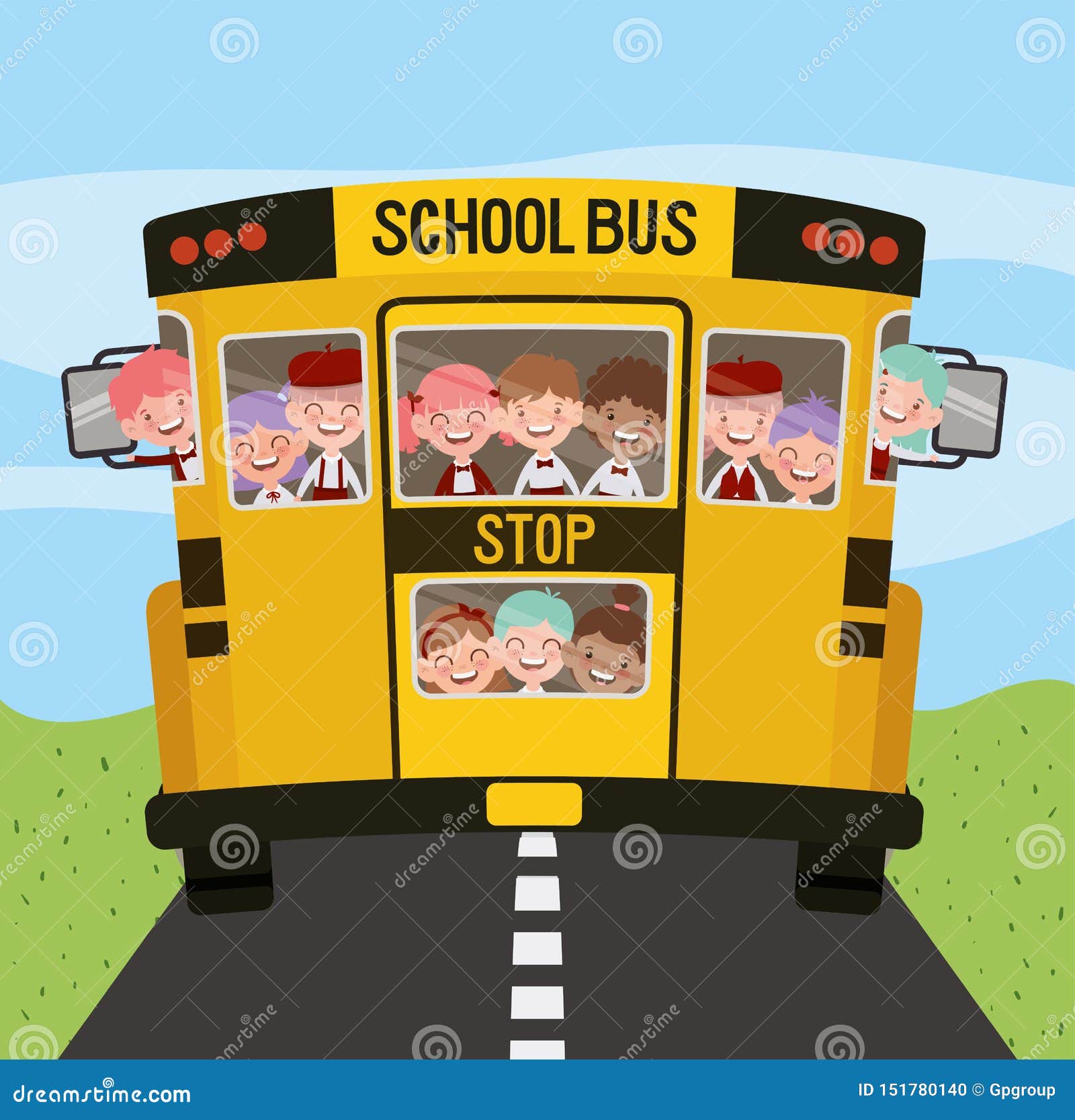 School Bus with Kids in the Road Stock Vector - Illustration of fast ...