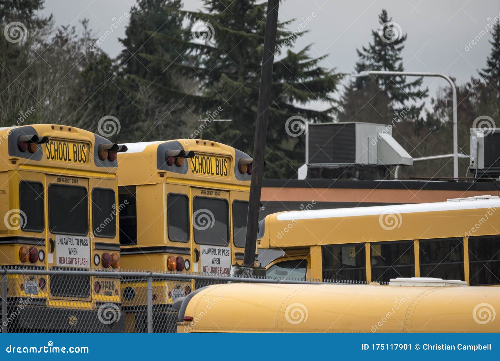 School bus lot #9 stock image. Image of outside, seattle - 175117901