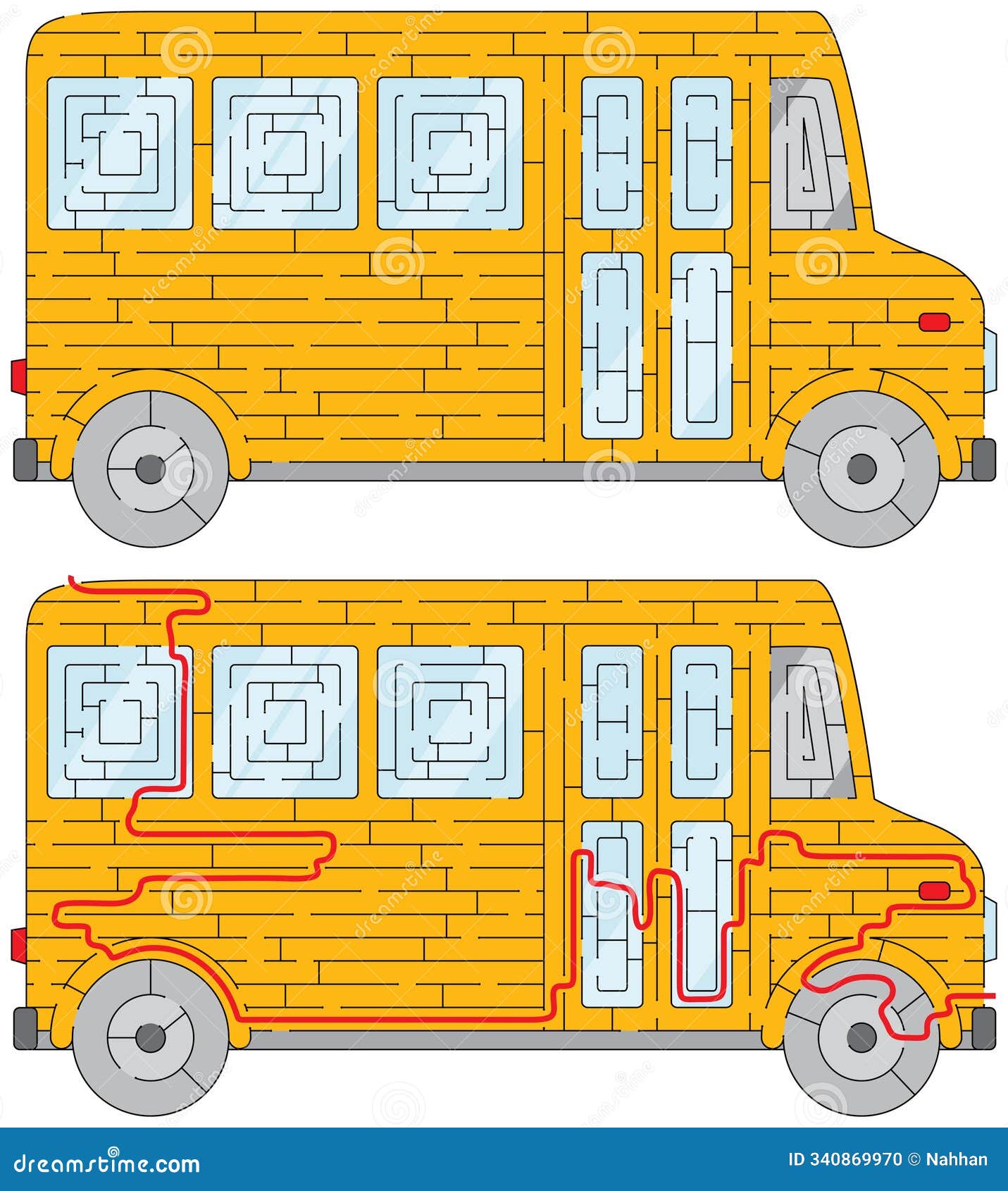 School bus maze stock vector. Illustration of drawing - 340869970