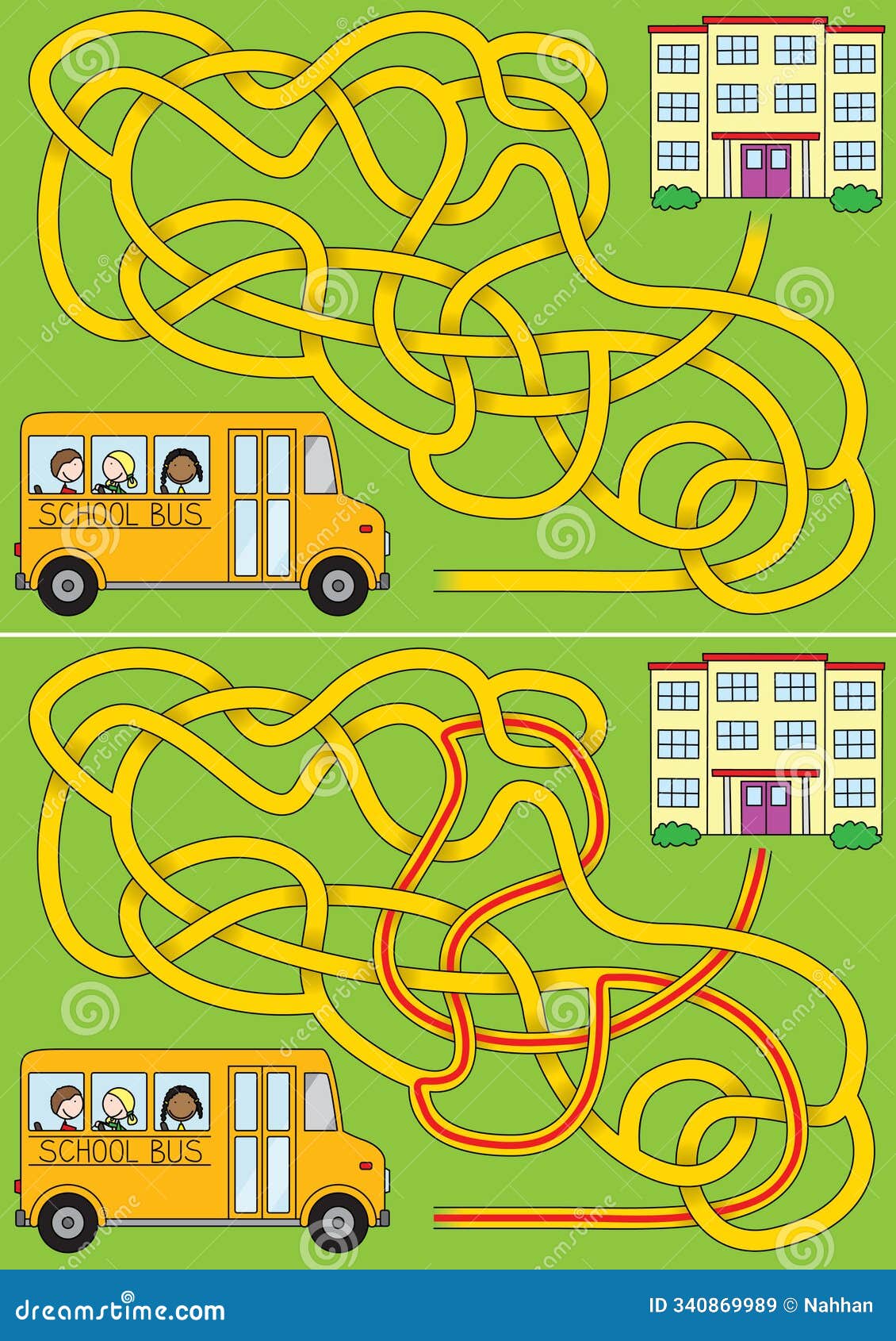 School bus maze stock vector. Illustration of brain - 340869989