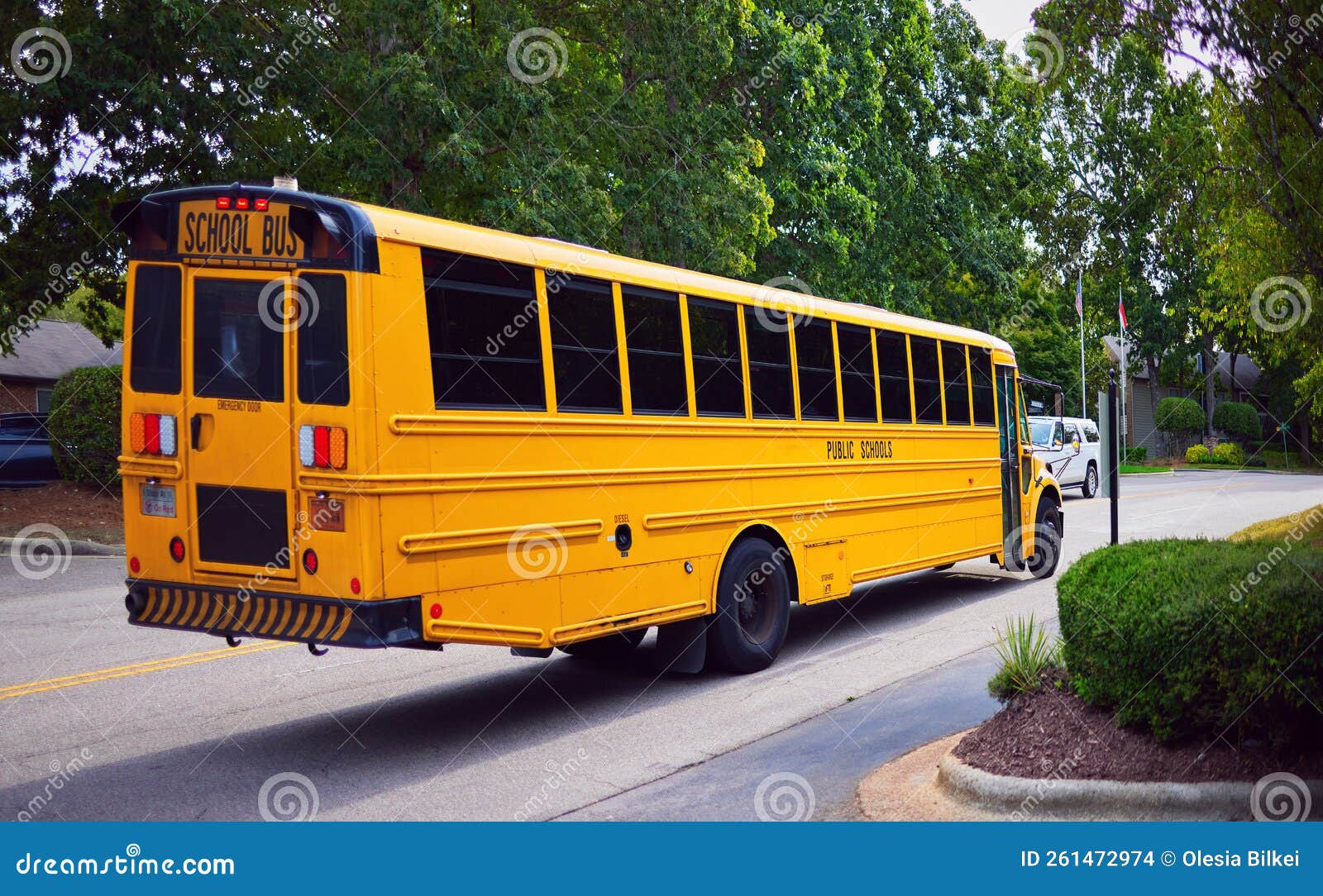 School Bus is Moving on the Road in the Morning Stock Photo - Image of ...