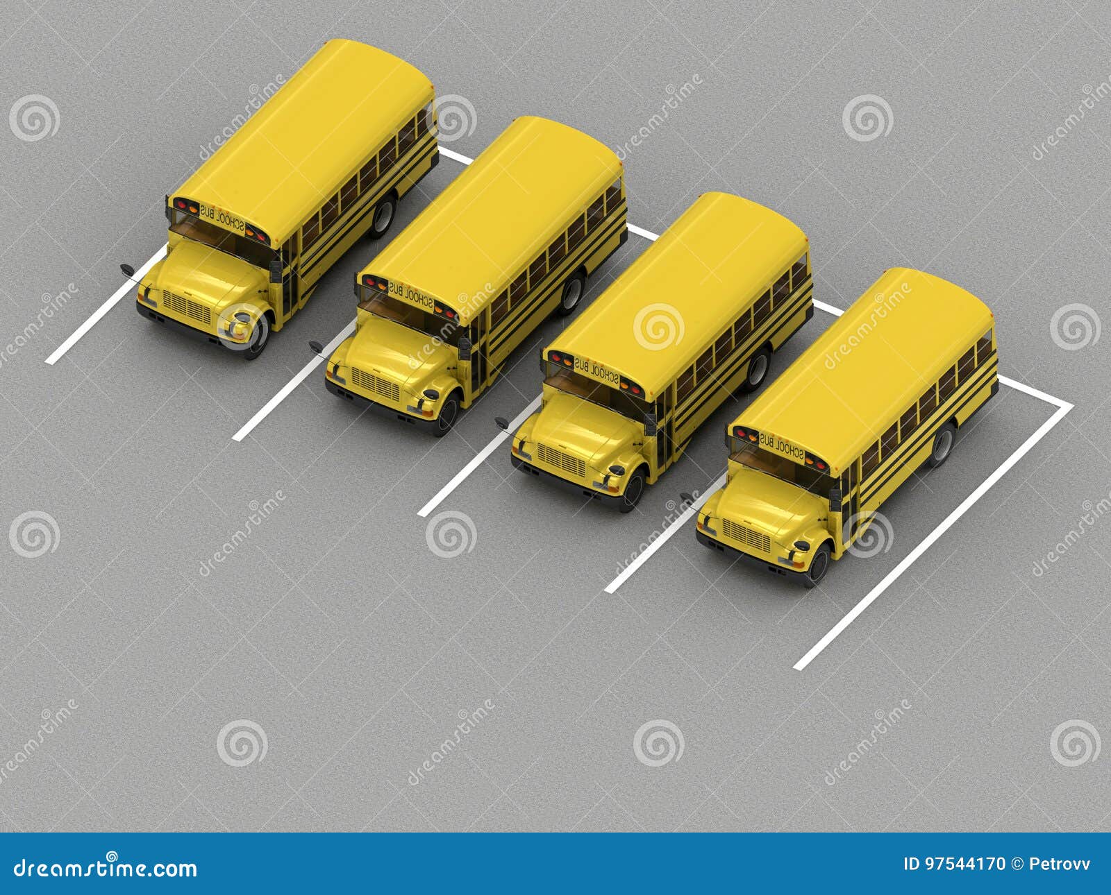 School Bus Parking Orthographic View Stock Illustration - Illustration ...