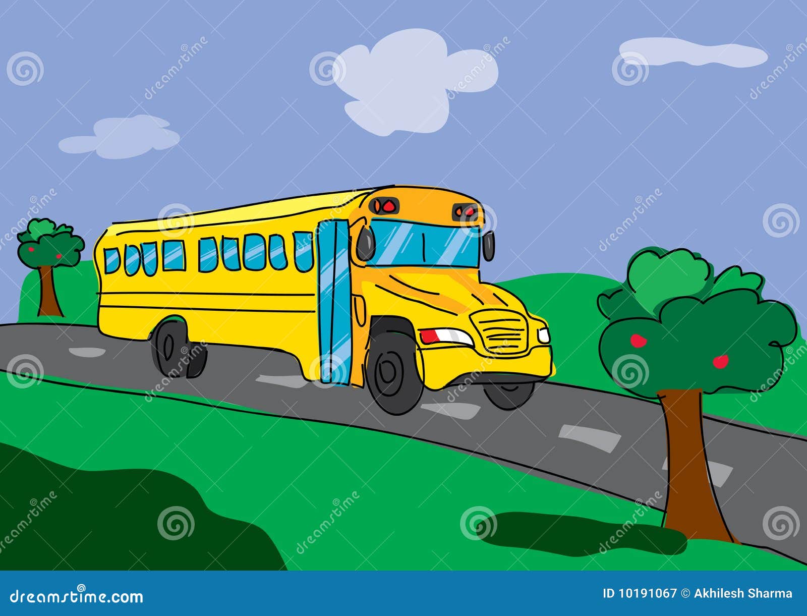 School bus on the road stock vector. Illustration of trip - 10191067