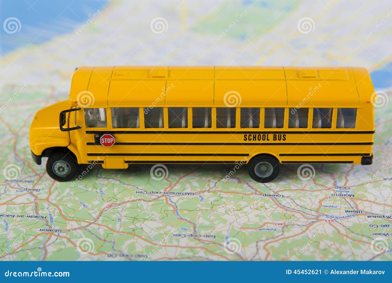 School bus and road map. stock image. Image of downtown - 45452621