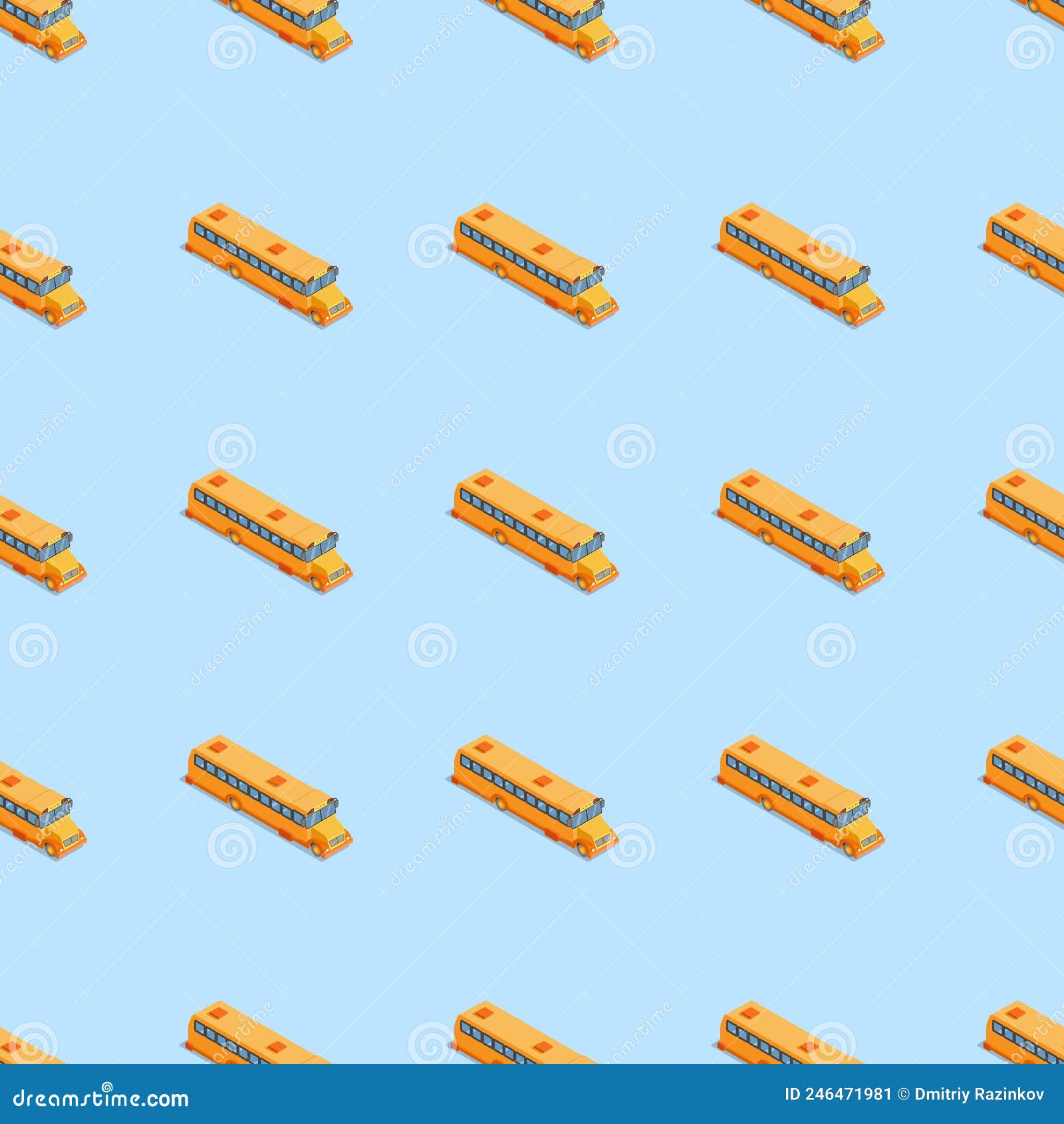 School Bus Seamless Pattern on Blue Background. Stock Vector ...