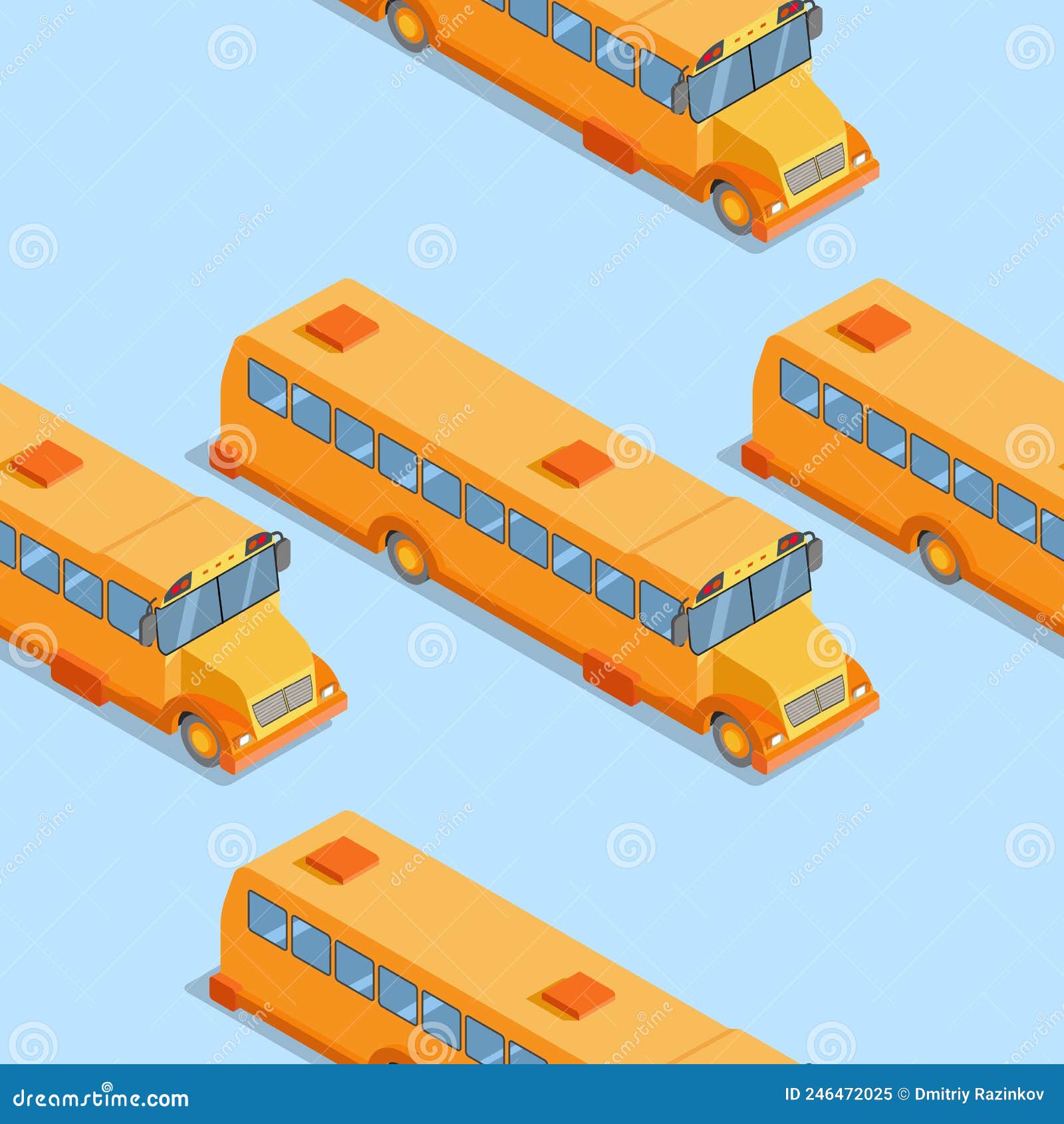 School Bus Seamless Pattern on Blue Background. Stock Vector ...