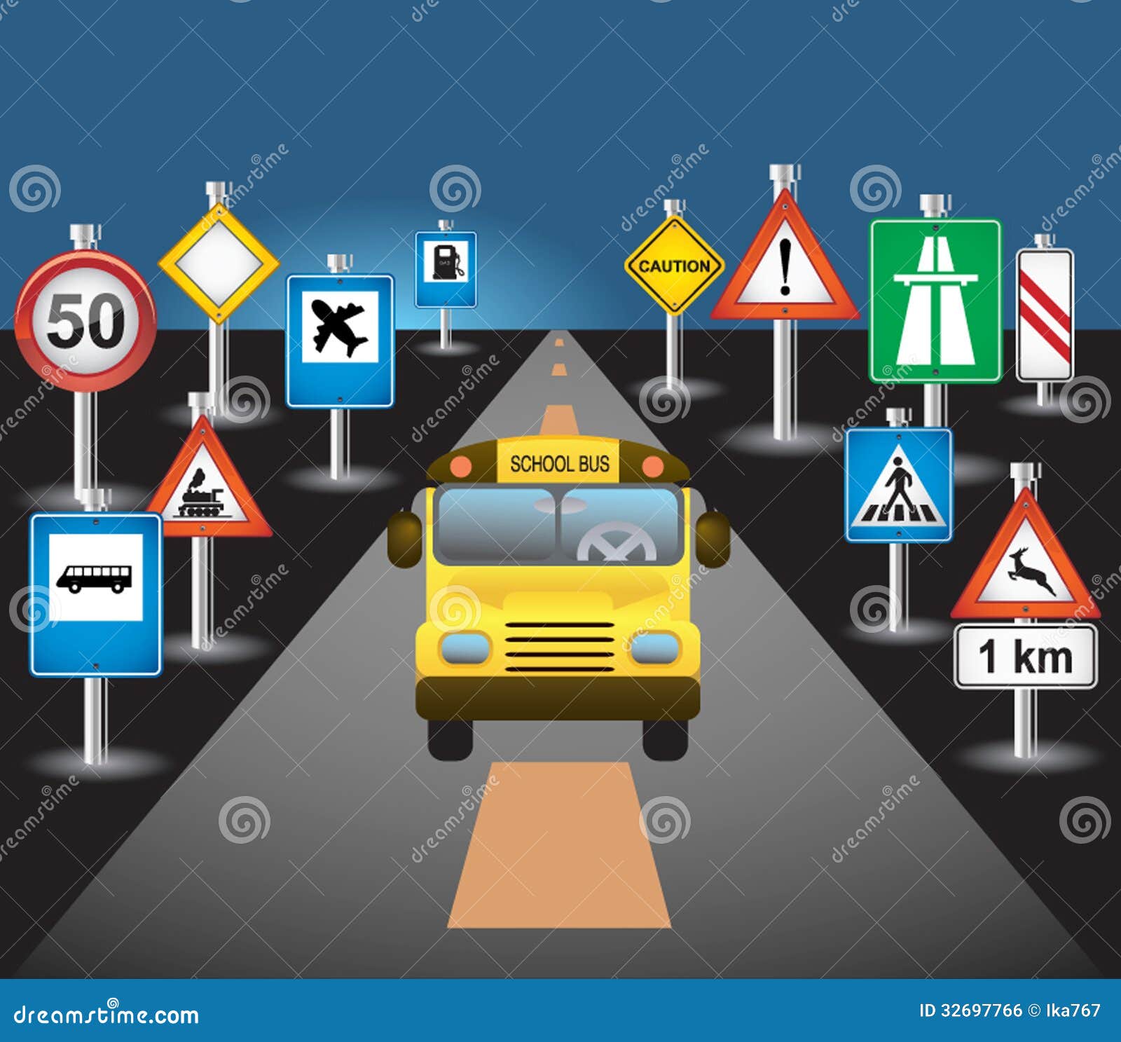 School Bus And Signs Royalty-Free Stock Image | CartoonDealer.com #32697766