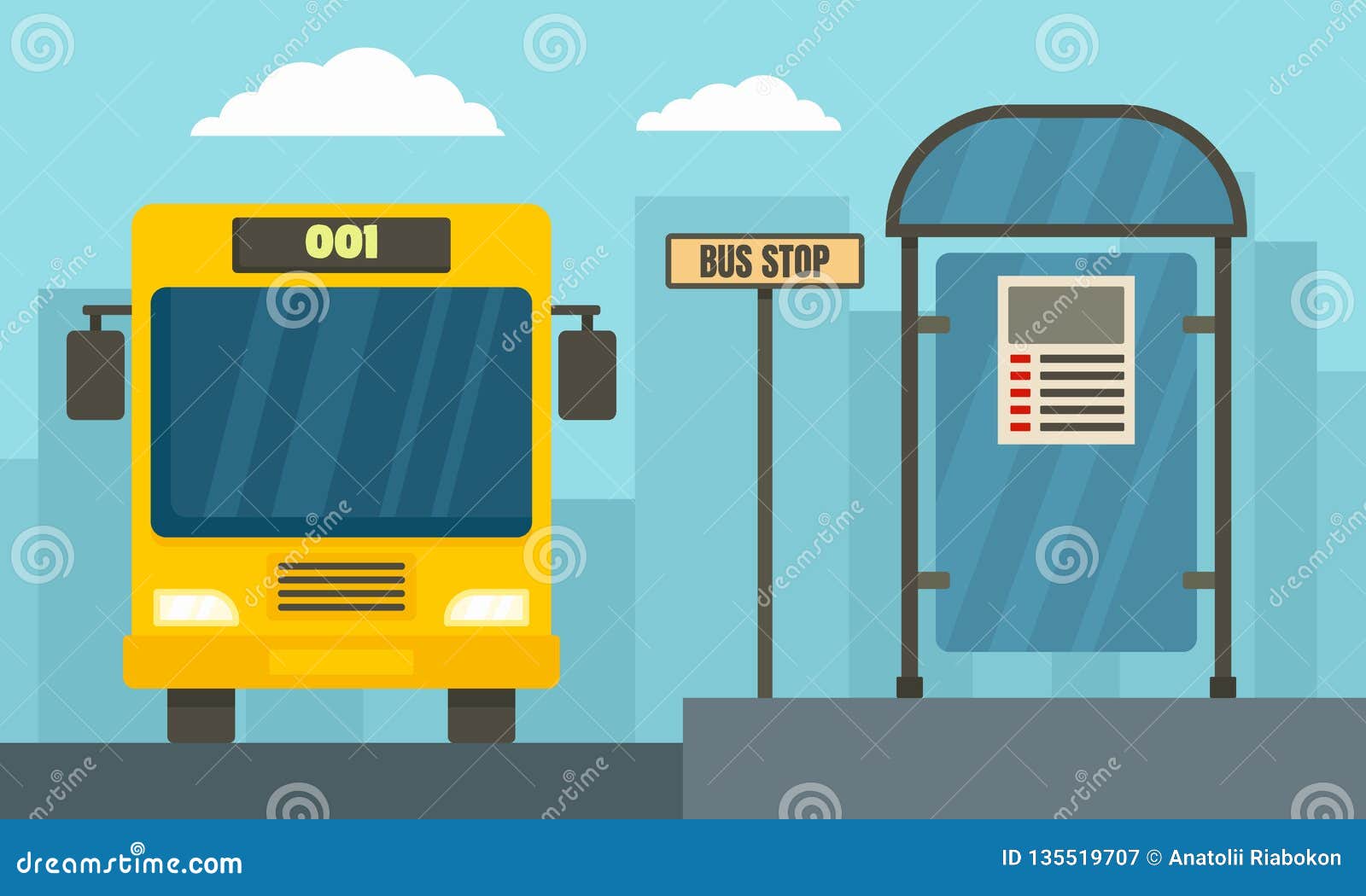School Bus Station Concept Banner, Flat Style Stock Vector ...