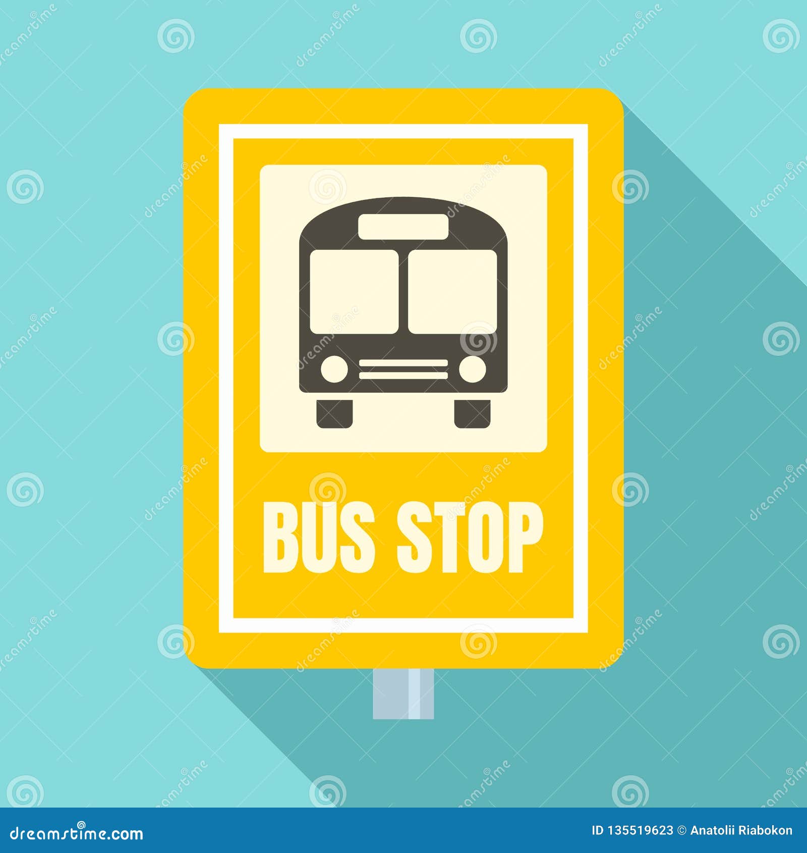 School Bus Stop Sign Icon, Flat Style Stock Vector - Illustration of ...