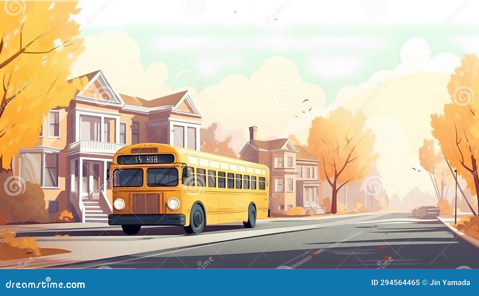 School Bus on the Street in Autumn. Vector Illustration Stock ...