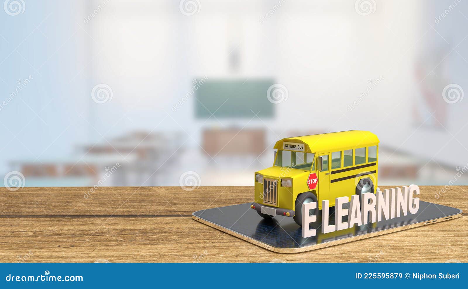 School Bus on Tablet for E-learning Concept 3d Rendering Stock ...