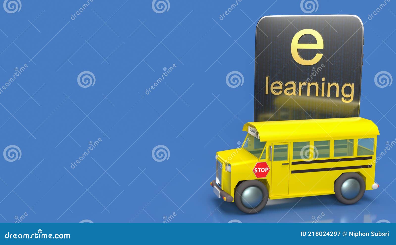 The School Bus and Tablet for Online Learning or E Learning Concept 3d ...