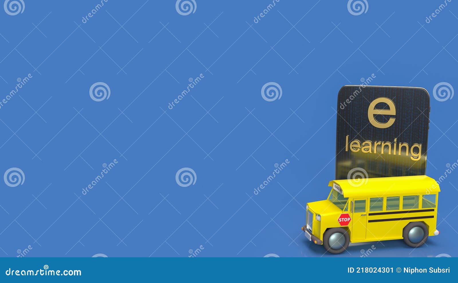 The School Bus and Tablet for Online Learning or E Learning Concept 3d ...