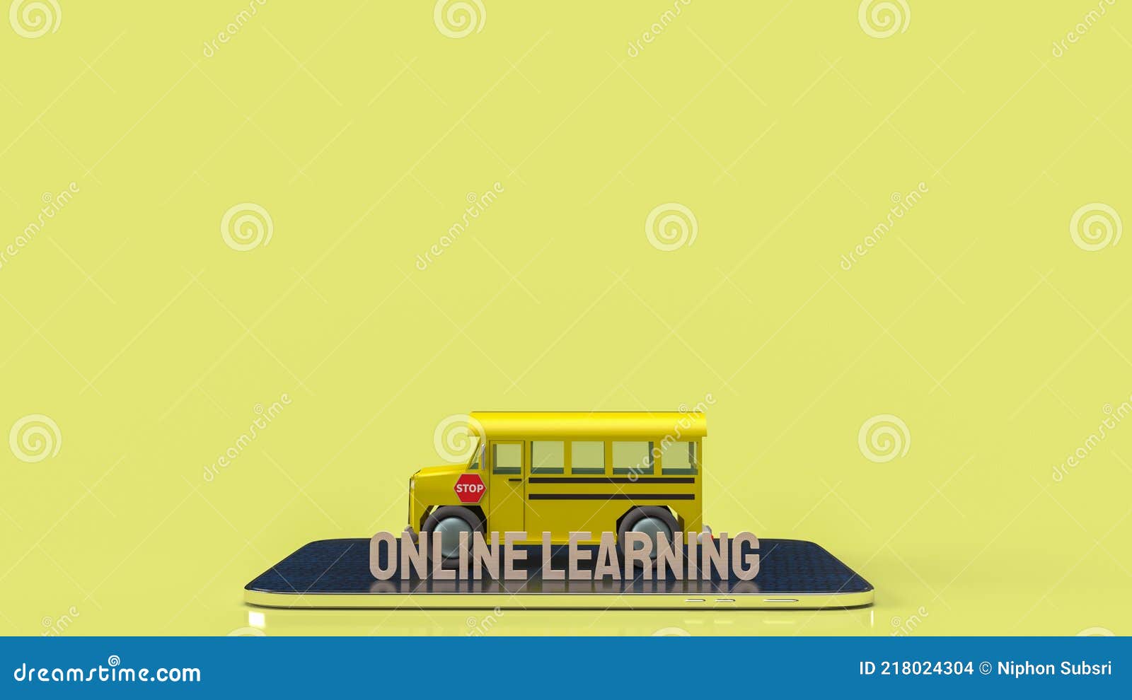 The School Bus and Tablet for Online Learning or E Learning Concept 3d ...