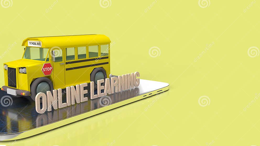 The School Bus and Tablet for Online Learning or E Learning Concept 3d ...