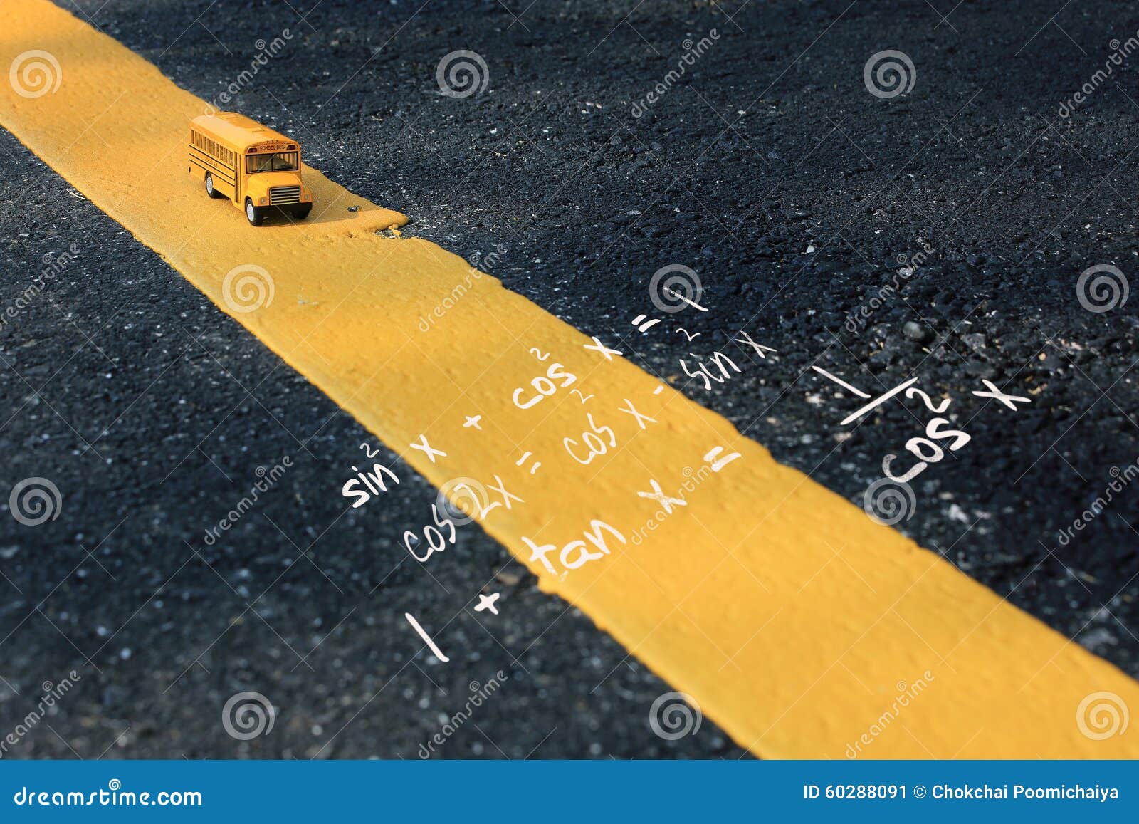 School Bus Toy Model and Math Formular. Stock Image - Image of plus ...