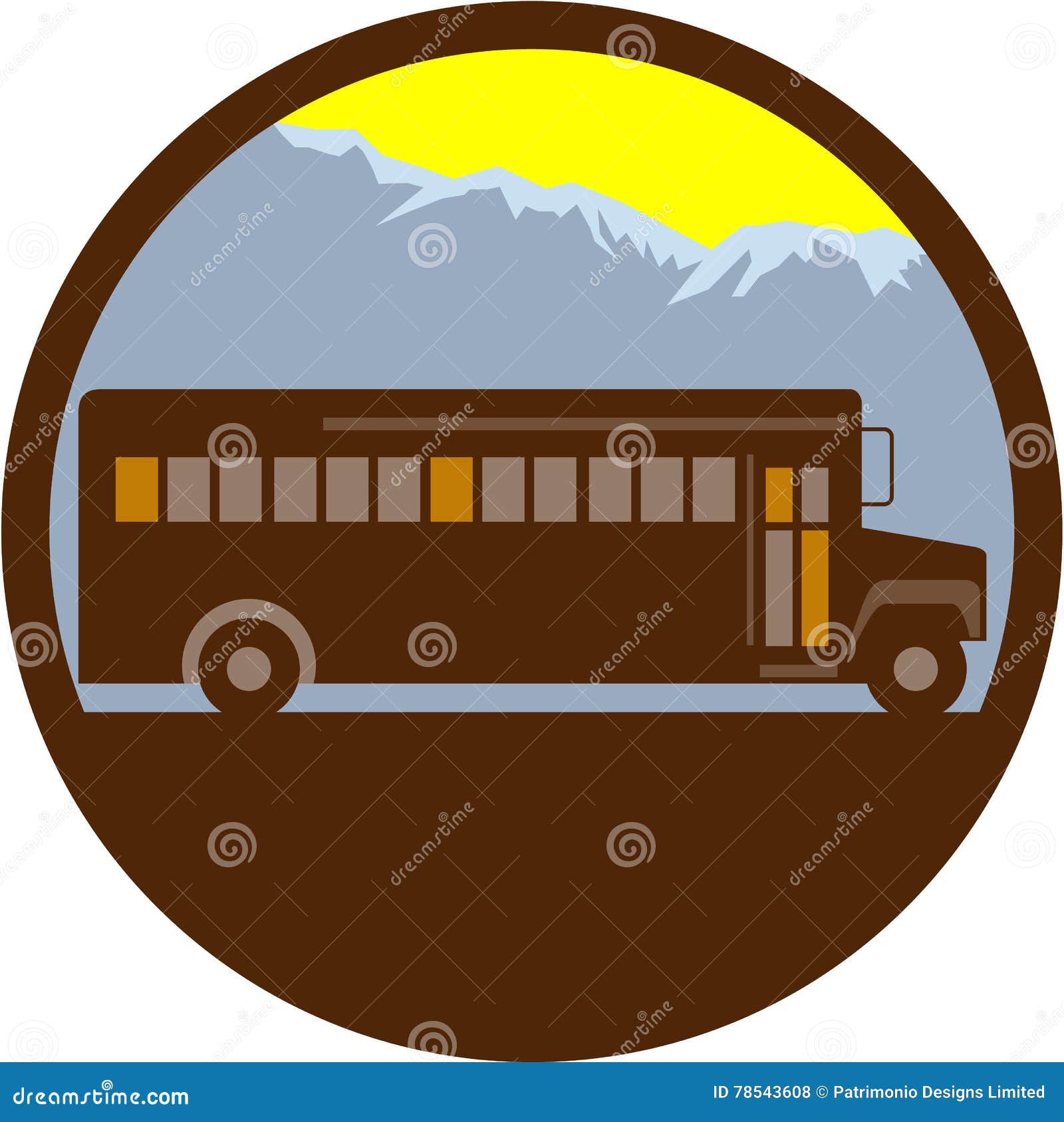 School Bus Vintage Mountains Circle Retro Stock Vector - Illustration ...